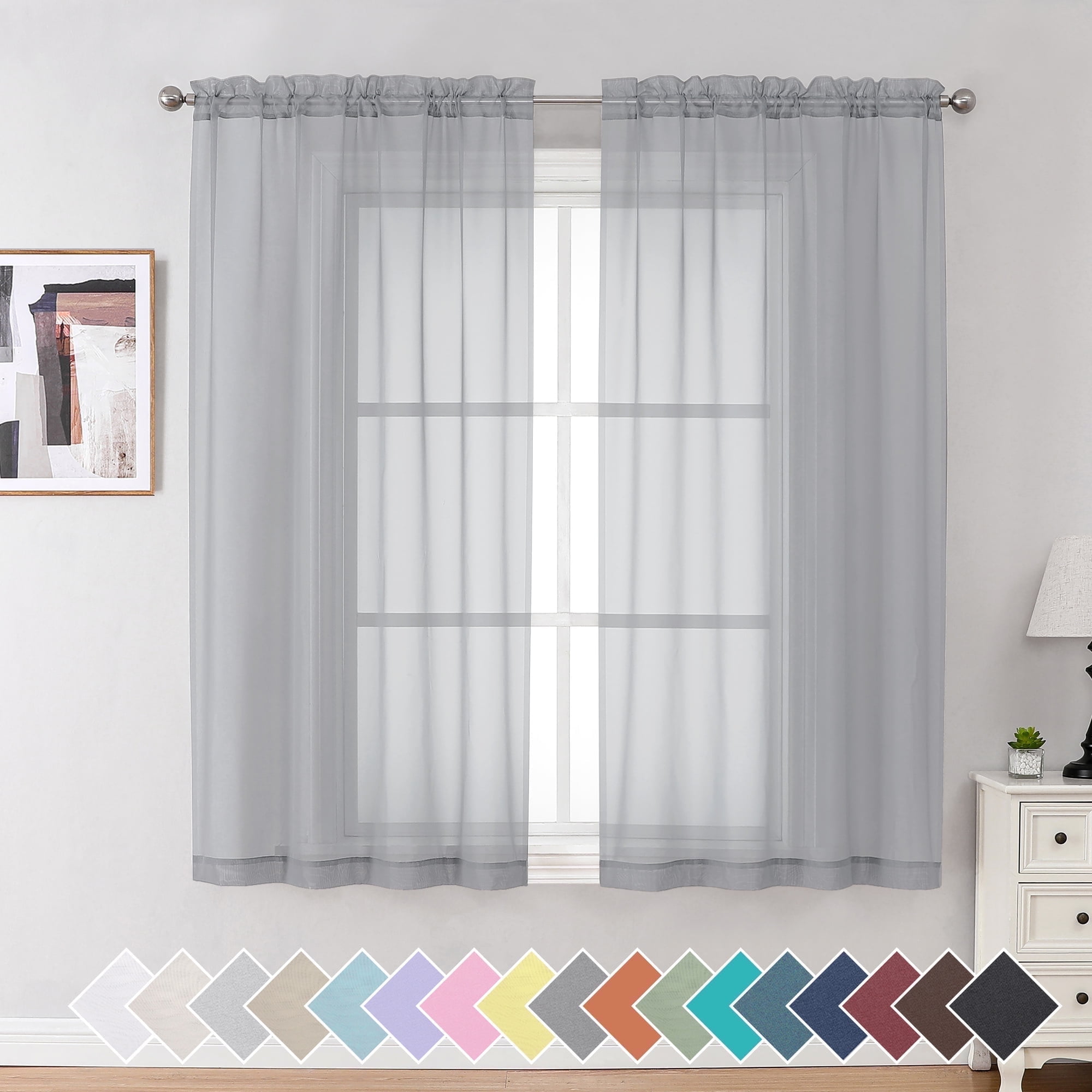 OVZME Light Grey Sheer Window Curtains Set of 2 40W x 54L inches Light ...