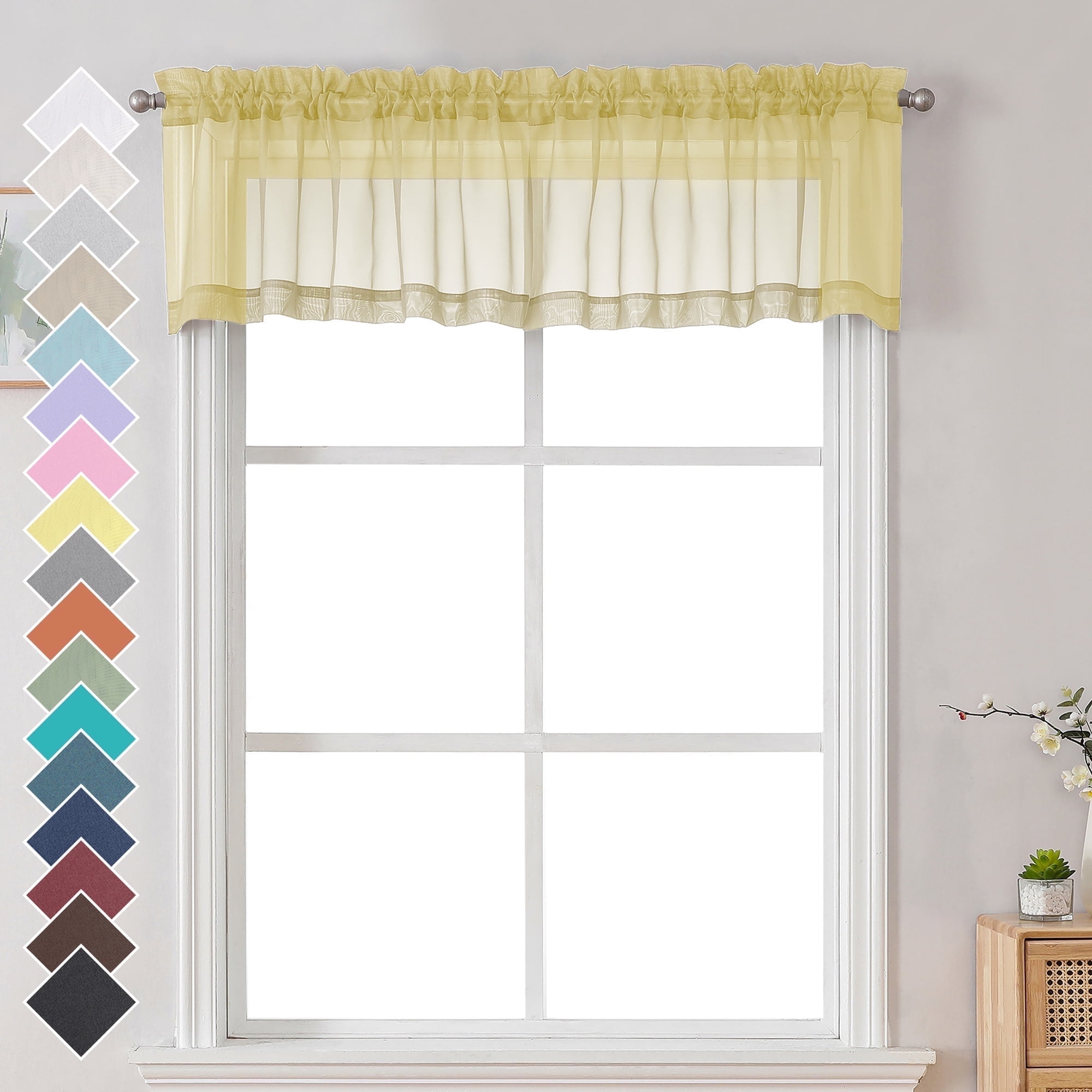 OVZME Yellow Window Valance Half Window Sheer Curtains,Modern Top Dual ...
