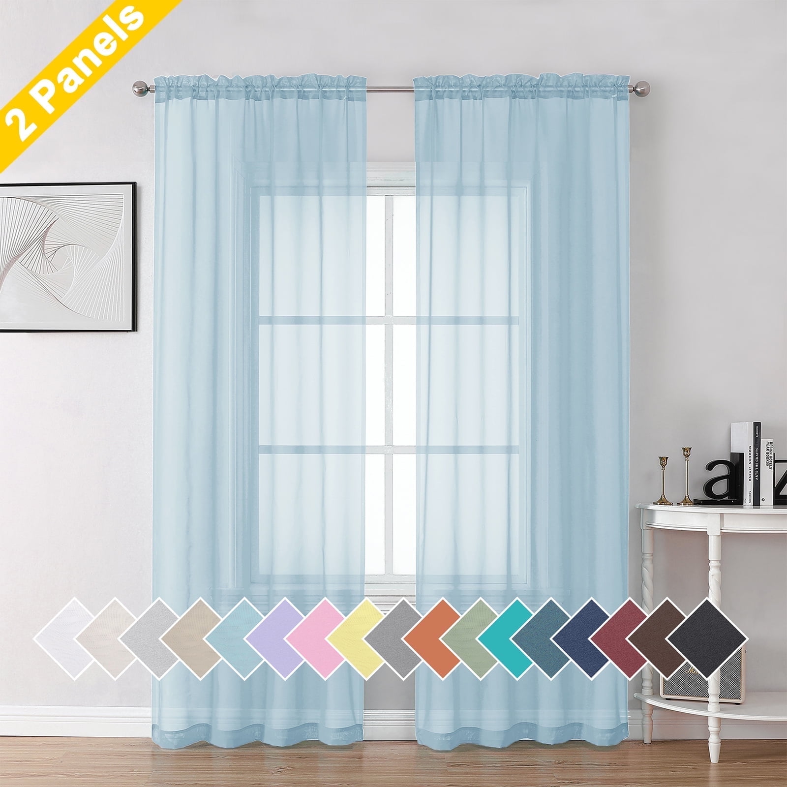 OVZME Living Room Sheer Curtains 96" Length 2 Panels Set, Gorgeous ...