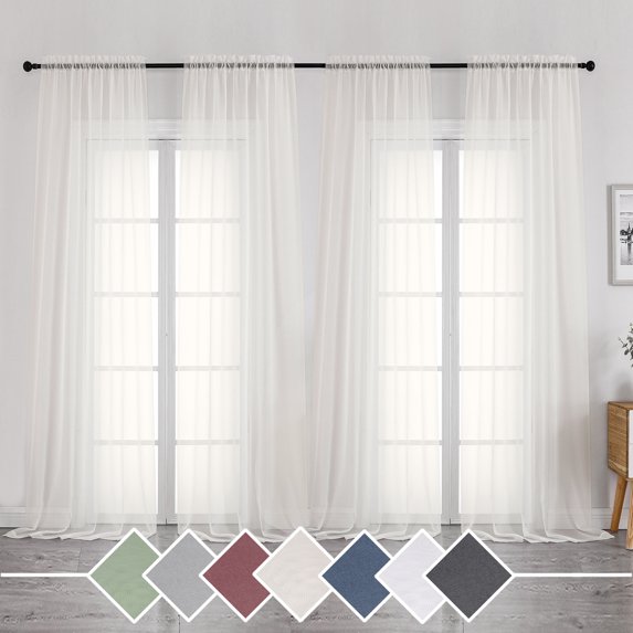 OVZME Long Sheer Curtain Panels 40W x 108L Ivory 4 Pack Minimalist ...