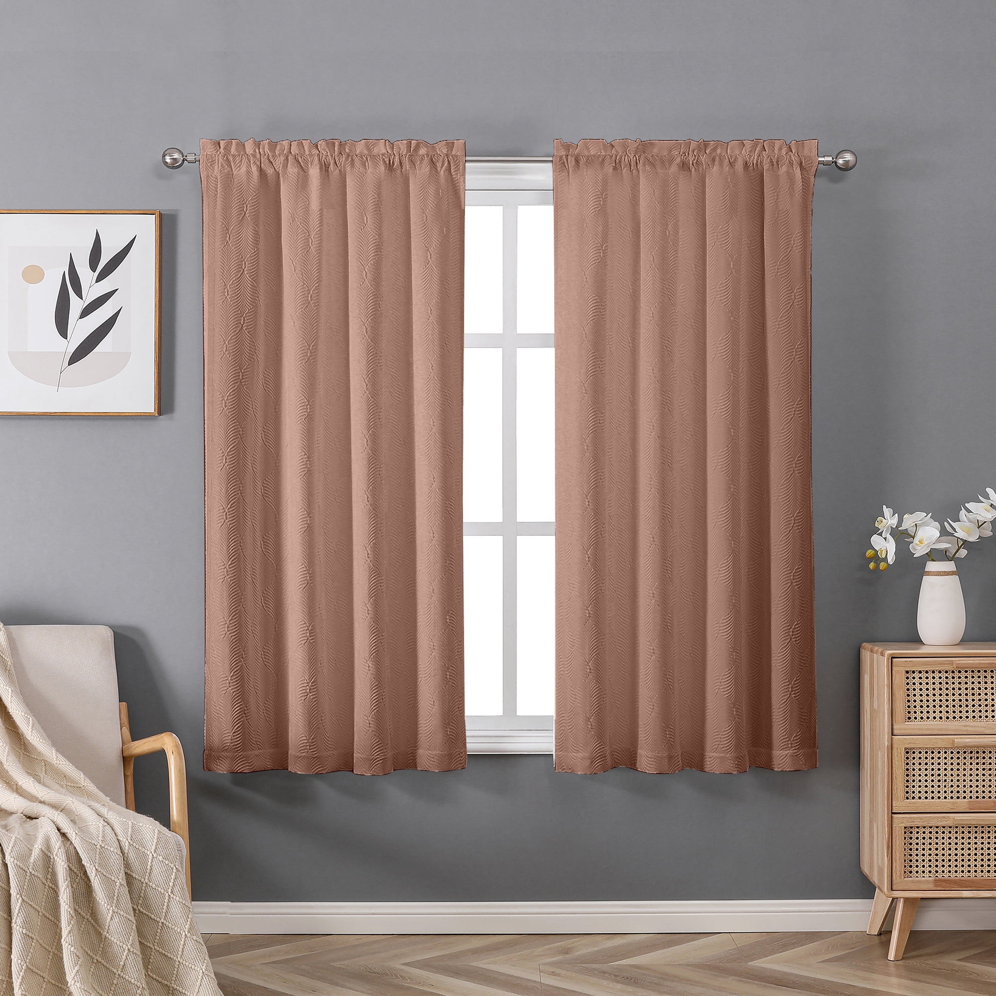 OVZME Modern Clay Curtains, Leaf Design, Light Filtering, 30 x 54 ...