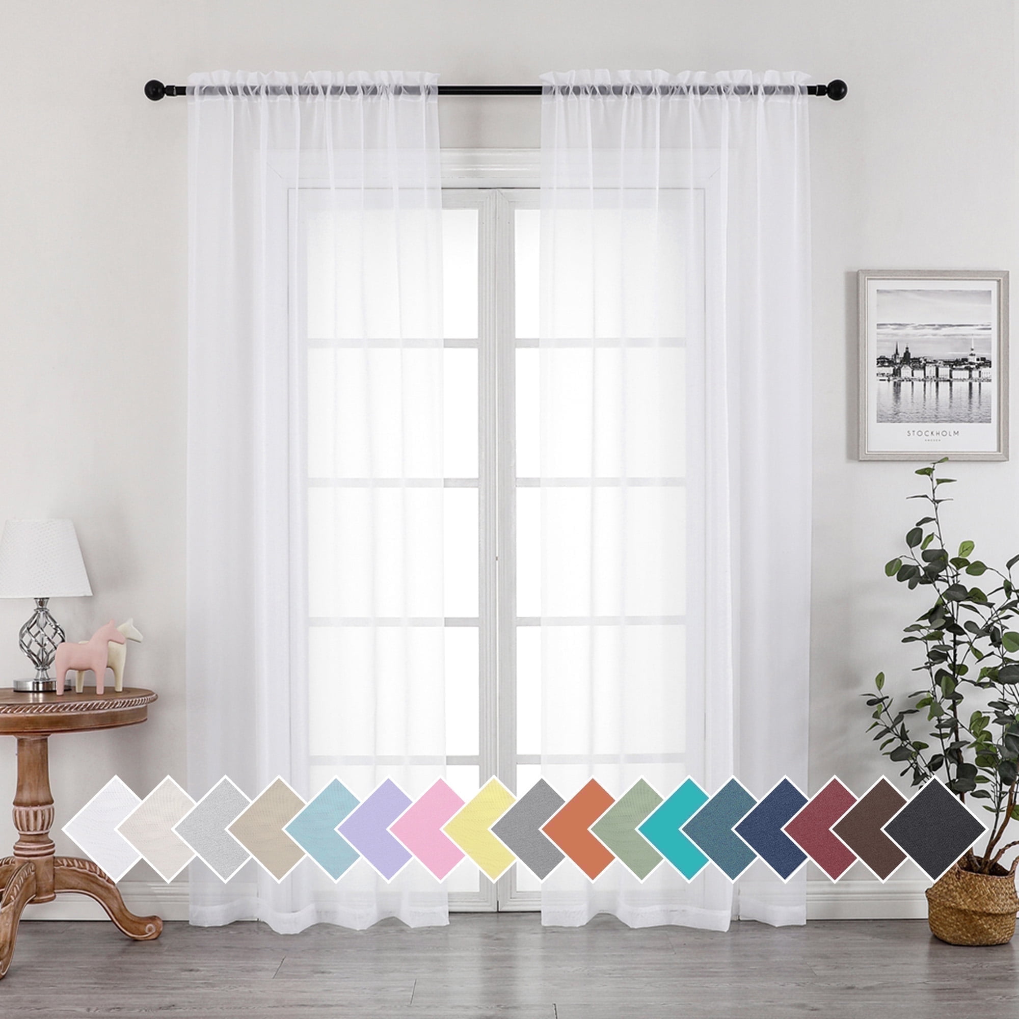 OVZME White Sheer Curtains 84 inch Length 2 Panels Set, Semi ...