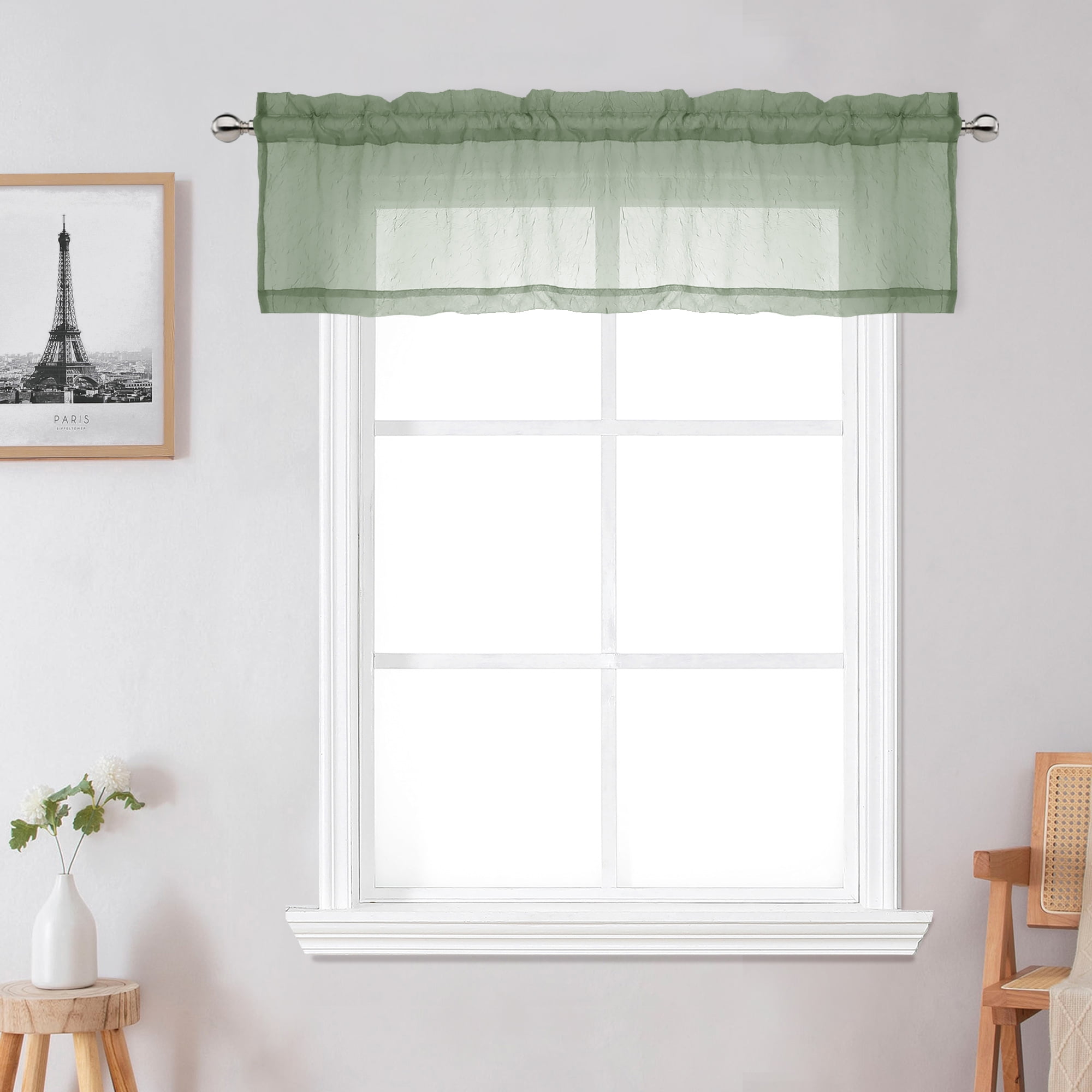 OVZME Troy Sage Green Valance Curtains 14 Inches Length 2 PCS, Top Rod ...
