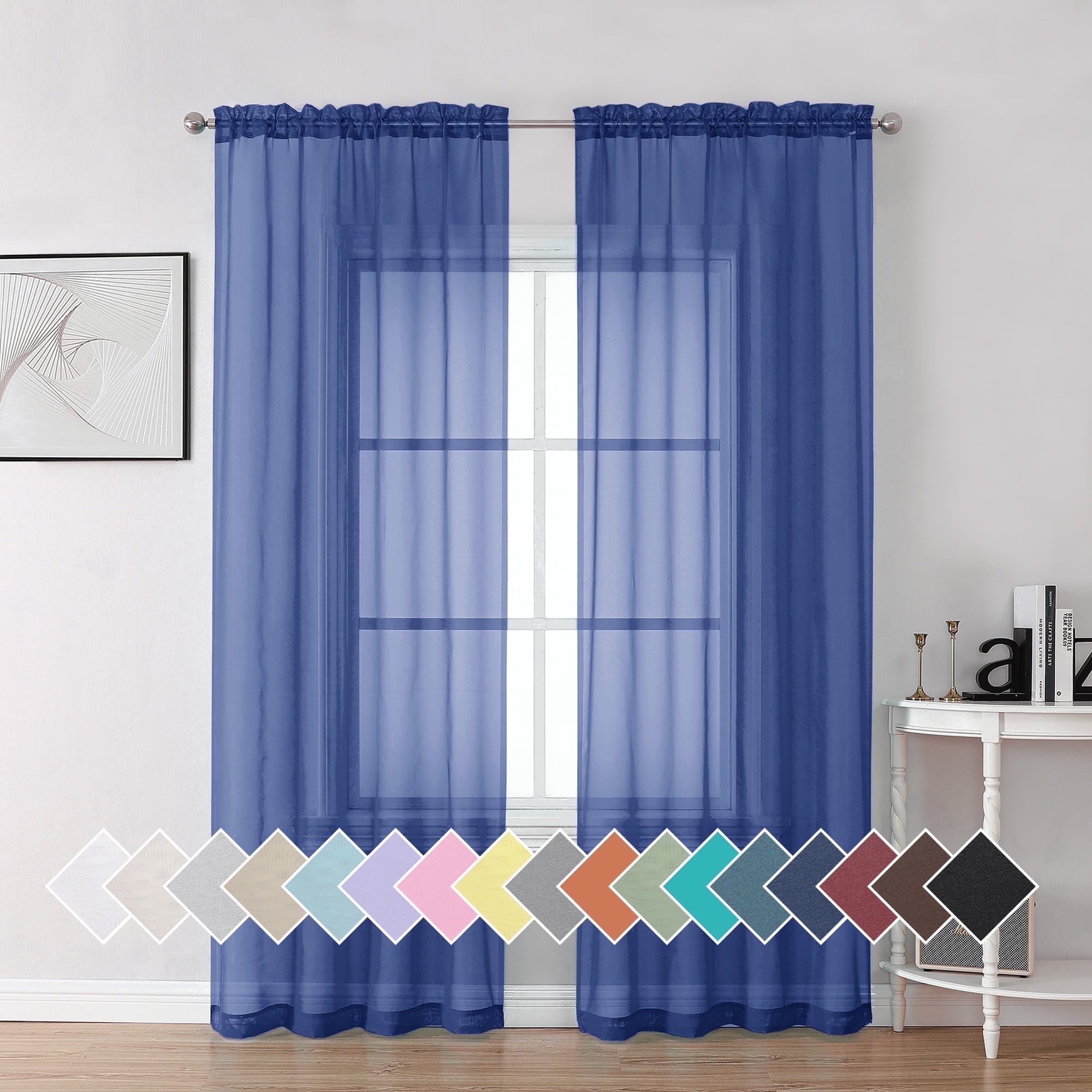 OVZME Sheer Curtain Panels 84 inch length 2 Panels, Solid Voile Top ...