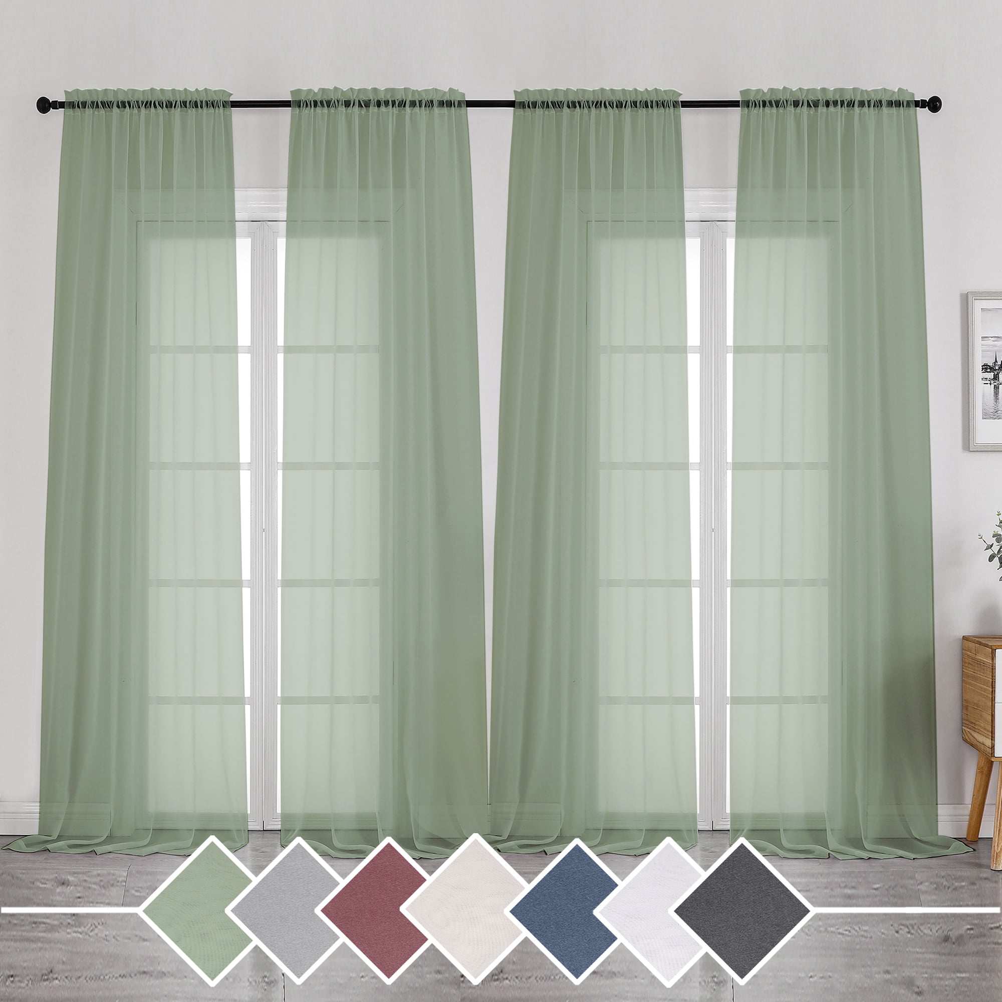 OVZME Sheer Curtains 108 Inches Long 4 Panels, Natural Textured Light ...