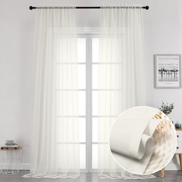 OVZME Sheer Curtains 120" Extra Long, 2 Pieces, Rod Pocket Top Soft ...