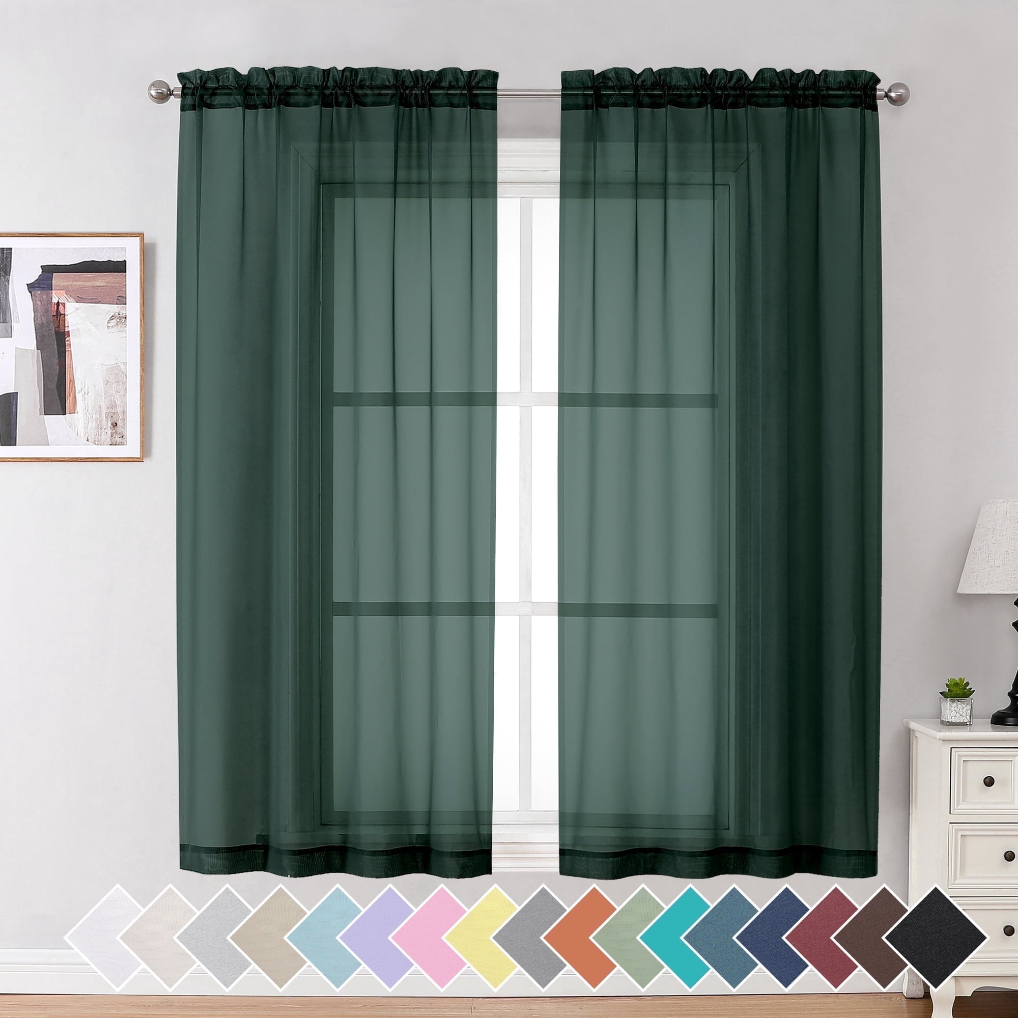 OVZME Sheer Curtains 63 inch Length Set of 2, Rod Pocket Voile Drapes ...