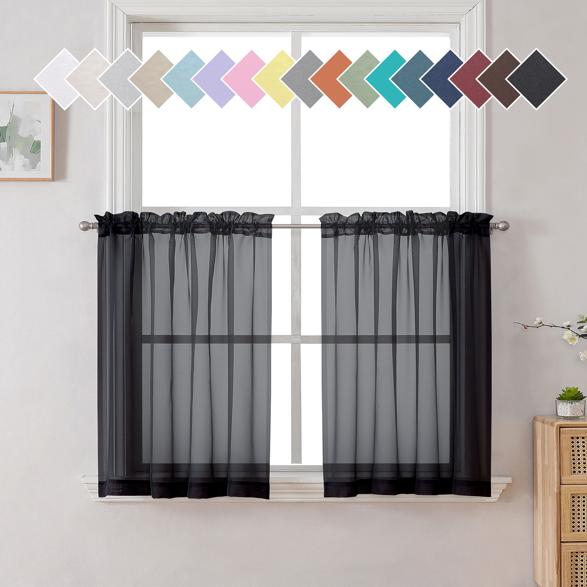 GlowSol 28"W x 24"L Cafe Curtains Geometric Pattern Short Bathroom ...