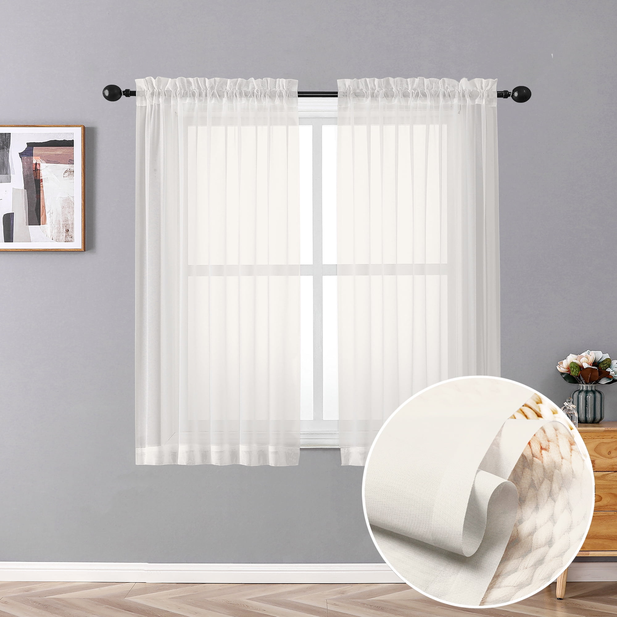 OVZME Sheer Window Curtain Panels 54 inch Set of 2, Light Filtering ...