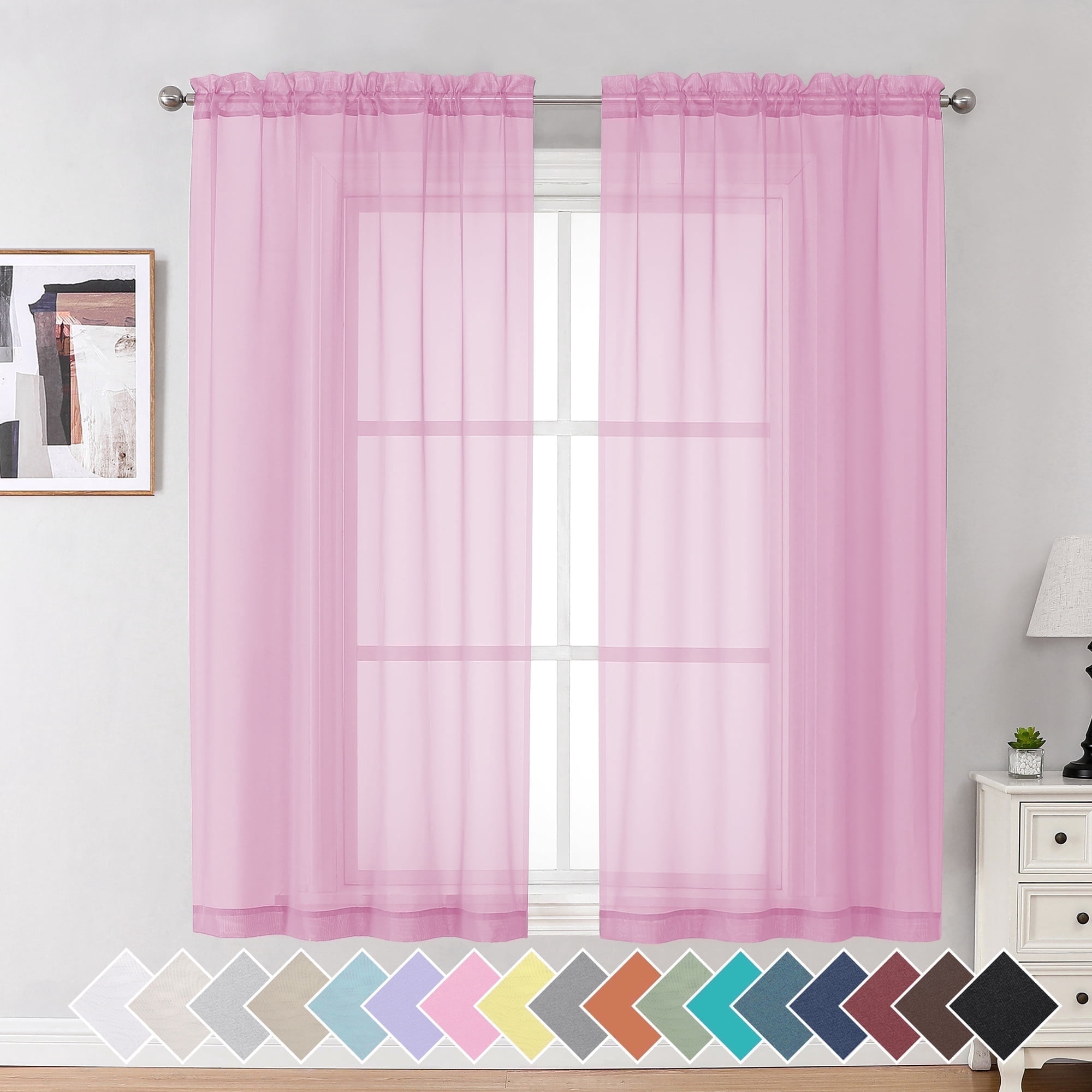 OVZME Sheer Window Curtain Panels 63 inches Length 2 Pieces, Voile Top ...