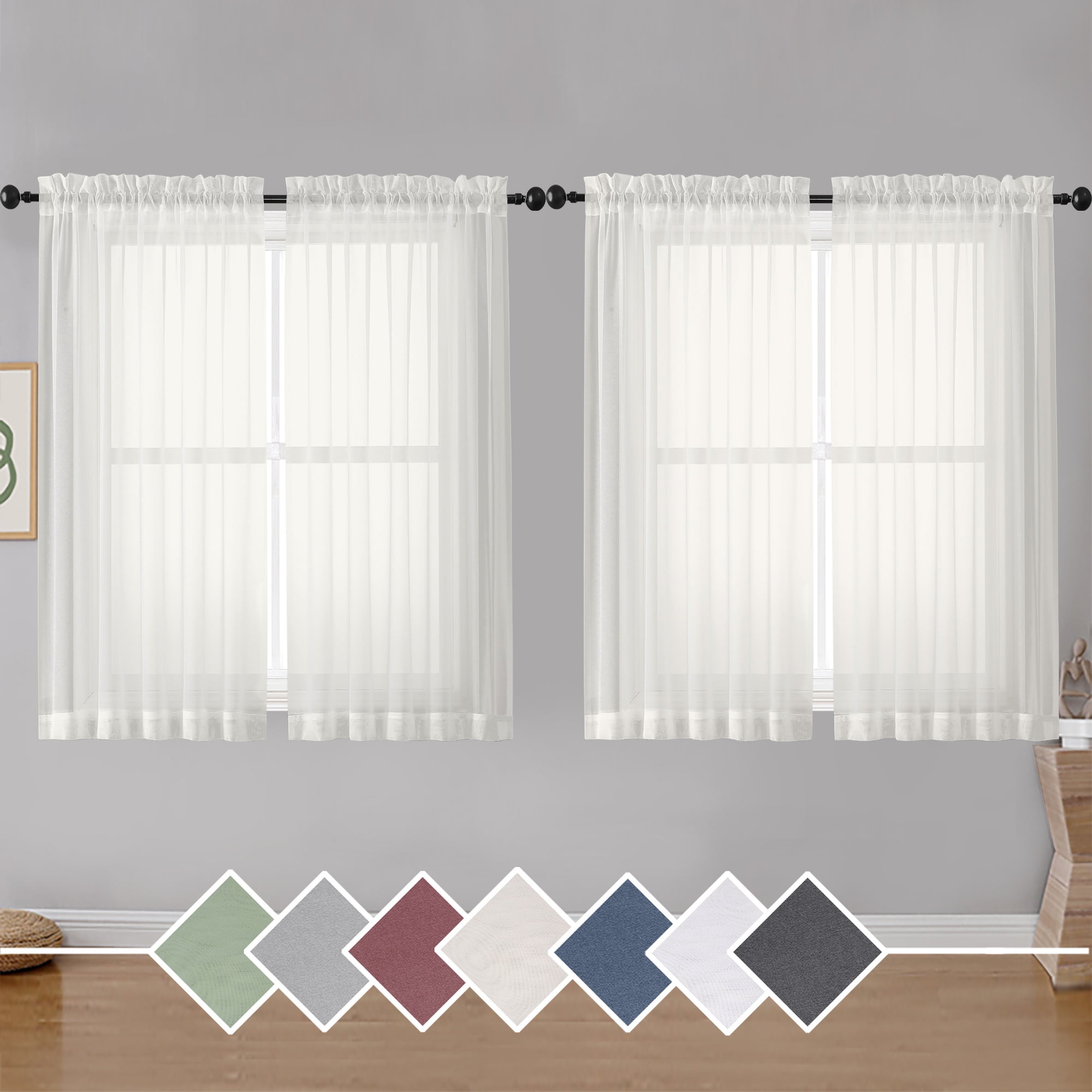 OVZME Sheer Window Curtain Set of 4, Light Filtering Solid Voile ...