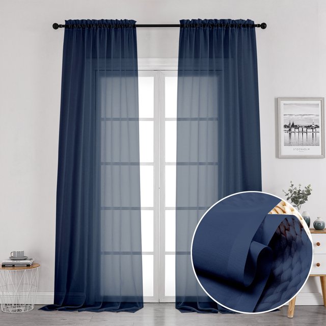OVZME Sheer Window Curtains 108\ inch Length 2 Panels Set, Airy Soft ...