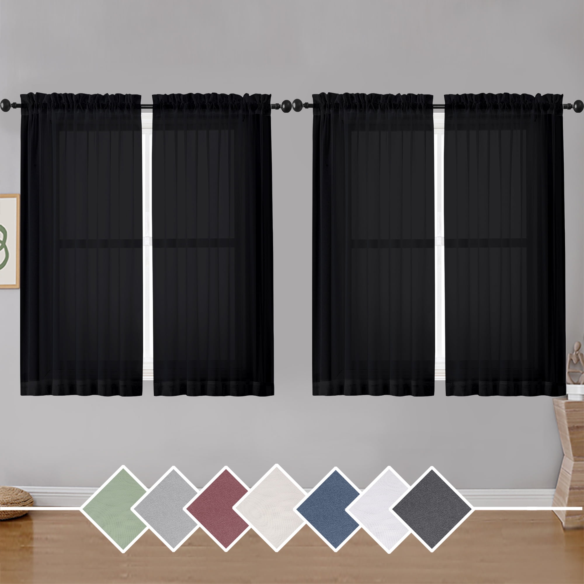 OVZME Sheer Window Curtains 4 Pack, Half Privacy Light Filtering Drapes ...