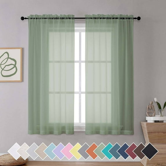 OVZME Sheer Window Curtains 63 inch Length 2 Pcs, Rod Pocket Voile Drapes for Bedroom Living ...