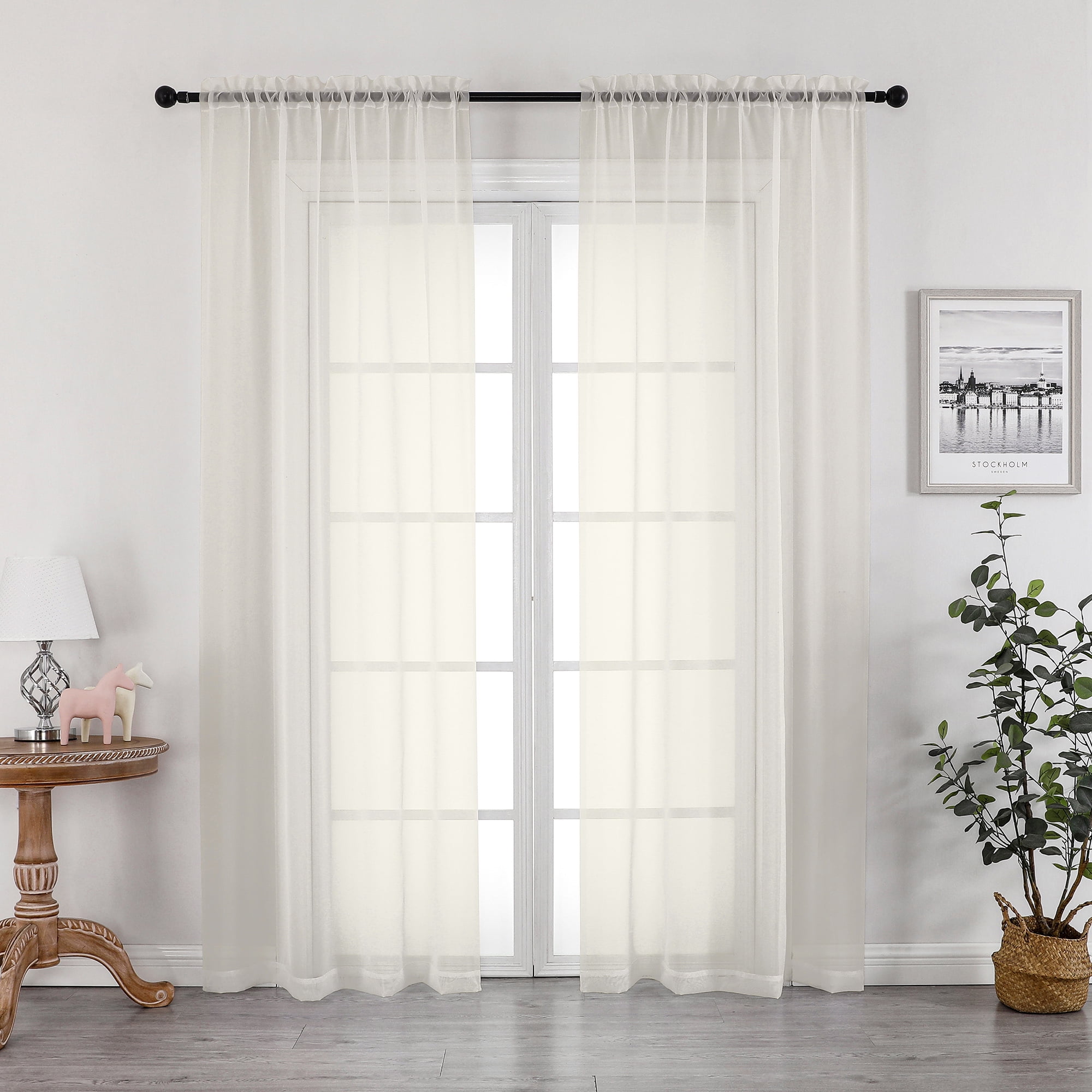OVZME Sheer Window Curtains 84 inch Long 2 Pcs Set, Rod Pocket Top ...
