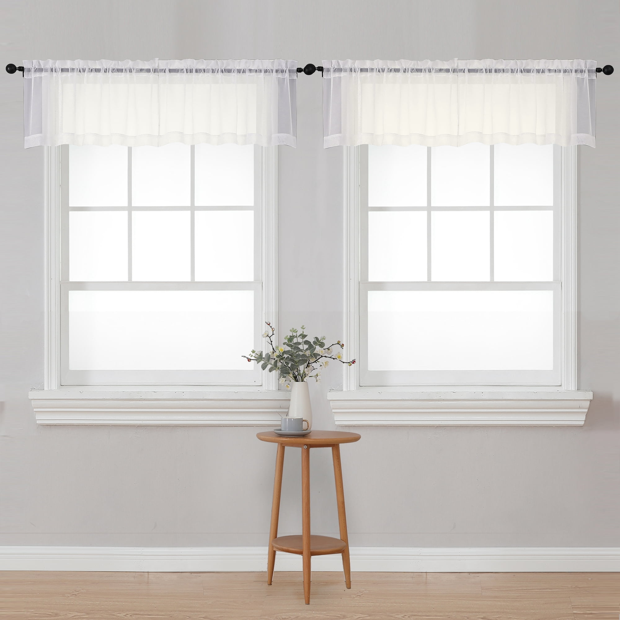 OVZME Sheer Window Valance Curtains 4pcs Set, Light Filtering Kitchen ...