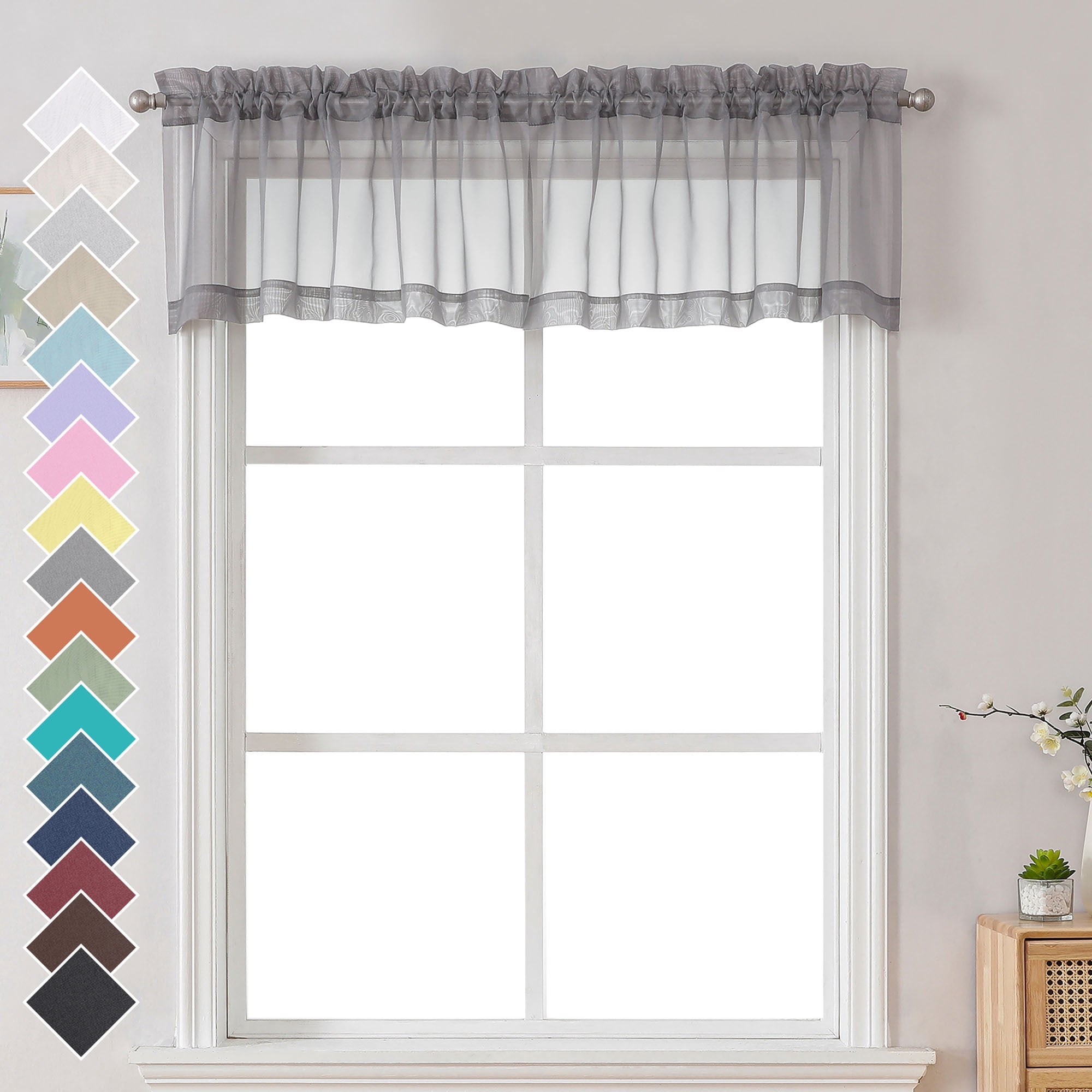 OVZME Sheer Window Valance Curtains, Light Filtering Kitchen Valances ...