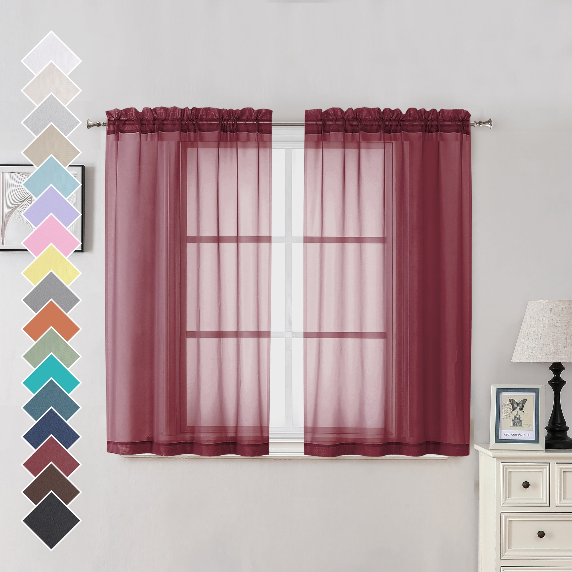 OVZME Short Sheer Curtains 45 Inches Length Set of 2, Airy Light ...