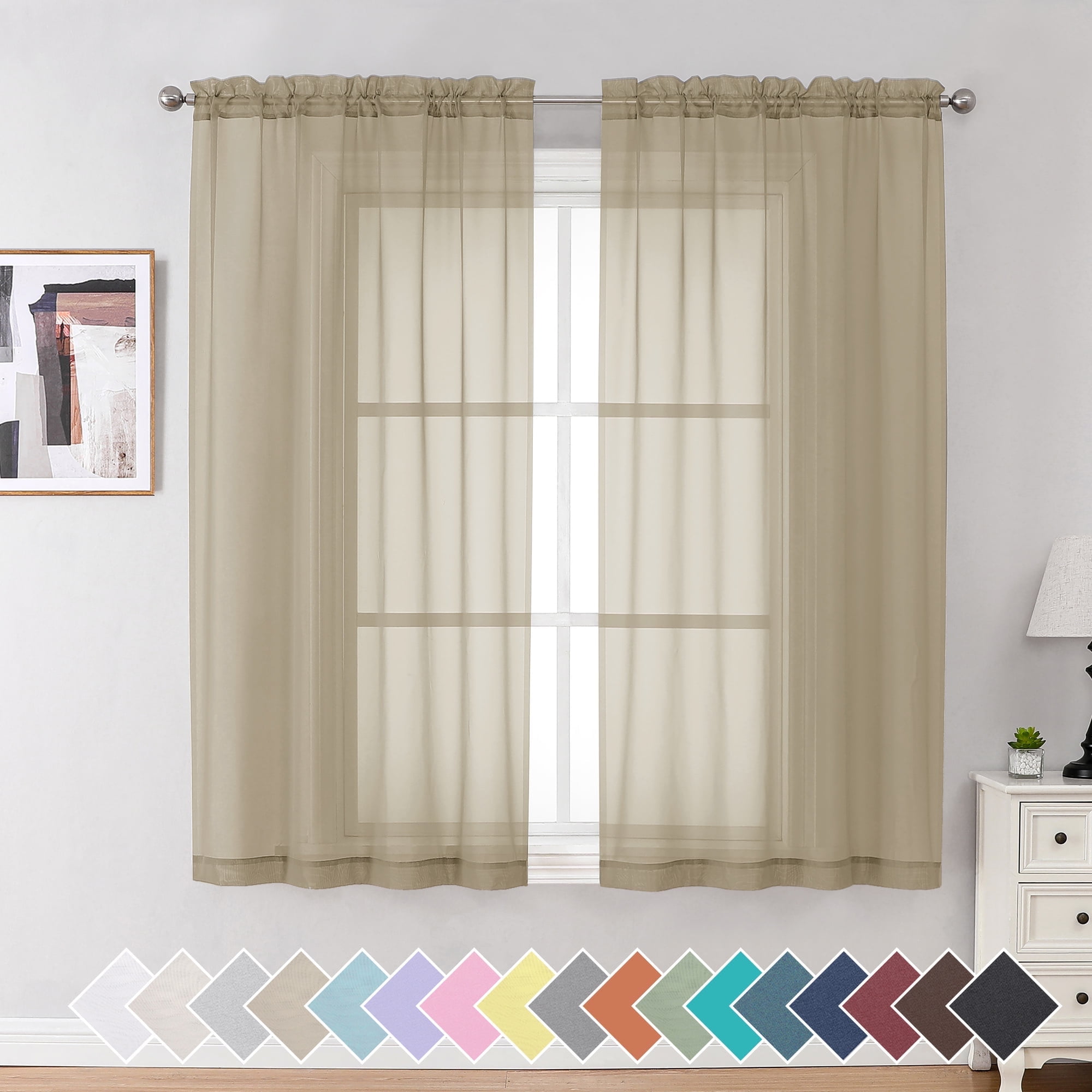 OVZME Short Sheer Curtains 54 inches Length 2 Pieces, Light Filtering ...