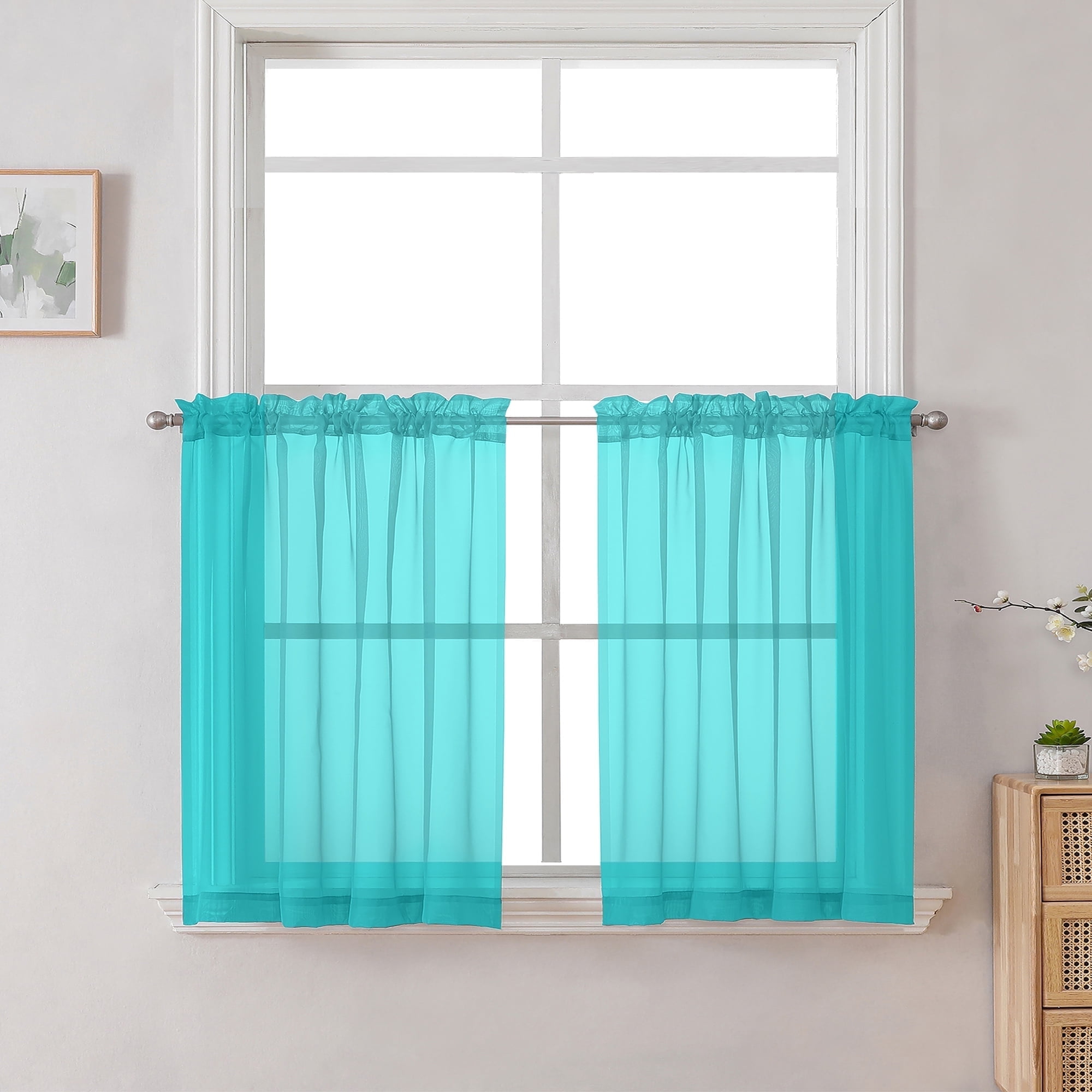 OVZME Small Sheer Tier Curtains Half Kitchen Curtain Sheers Light ...