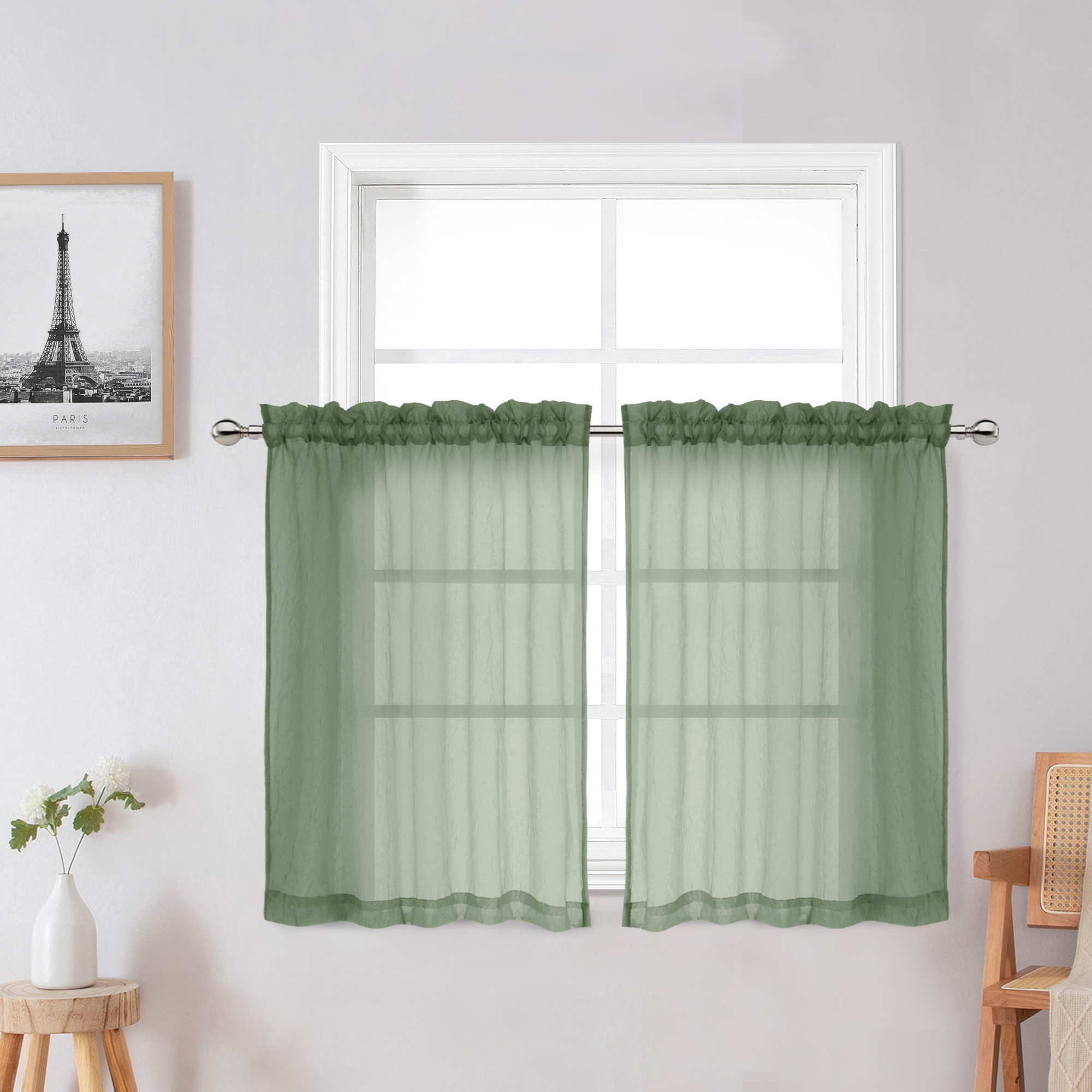 2PC MR2 IVORY SOLID SILK SEMI SHEER ROD POCKET WINDOW CURTAIN PANEL ...