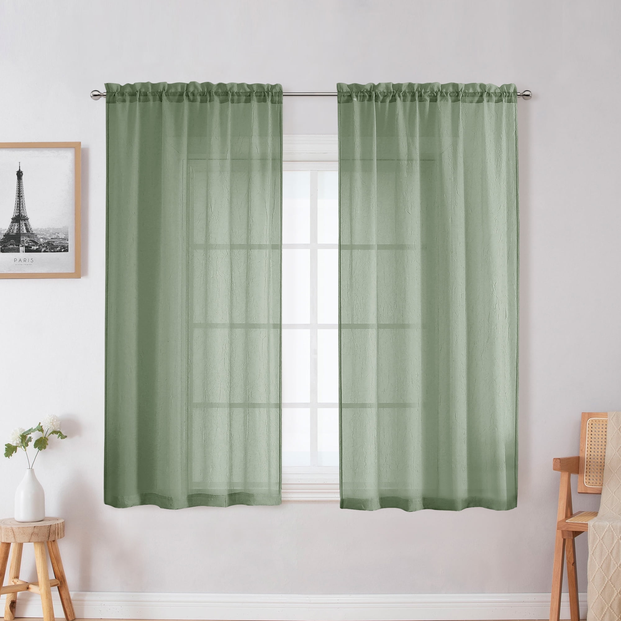 OVZME Troy Sheer Curtains 54 inch Long 2 Panles Set, Top Rod Pocket ...
