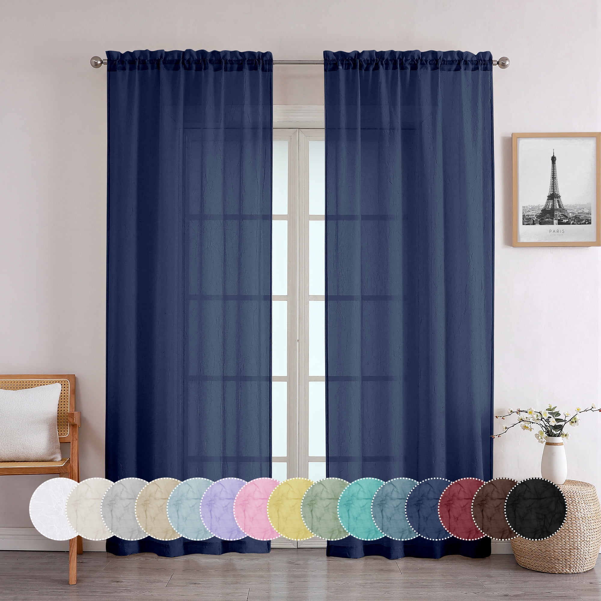 OVZME Troy Sheer Curtains 84 inch Length 2 Panels Set, Lightweight Soft ...