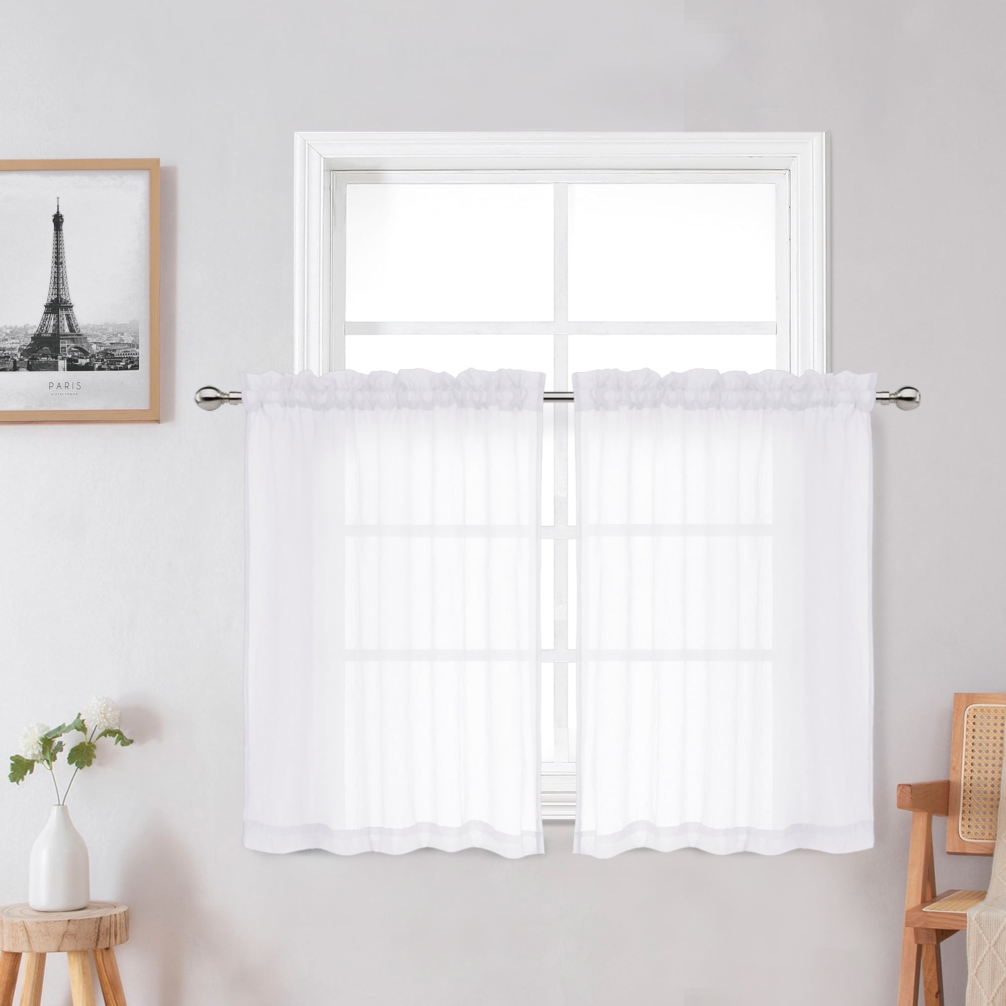 OVZME Troy White Sheer Curtains 36 inches Long,Light Weight Solid ...