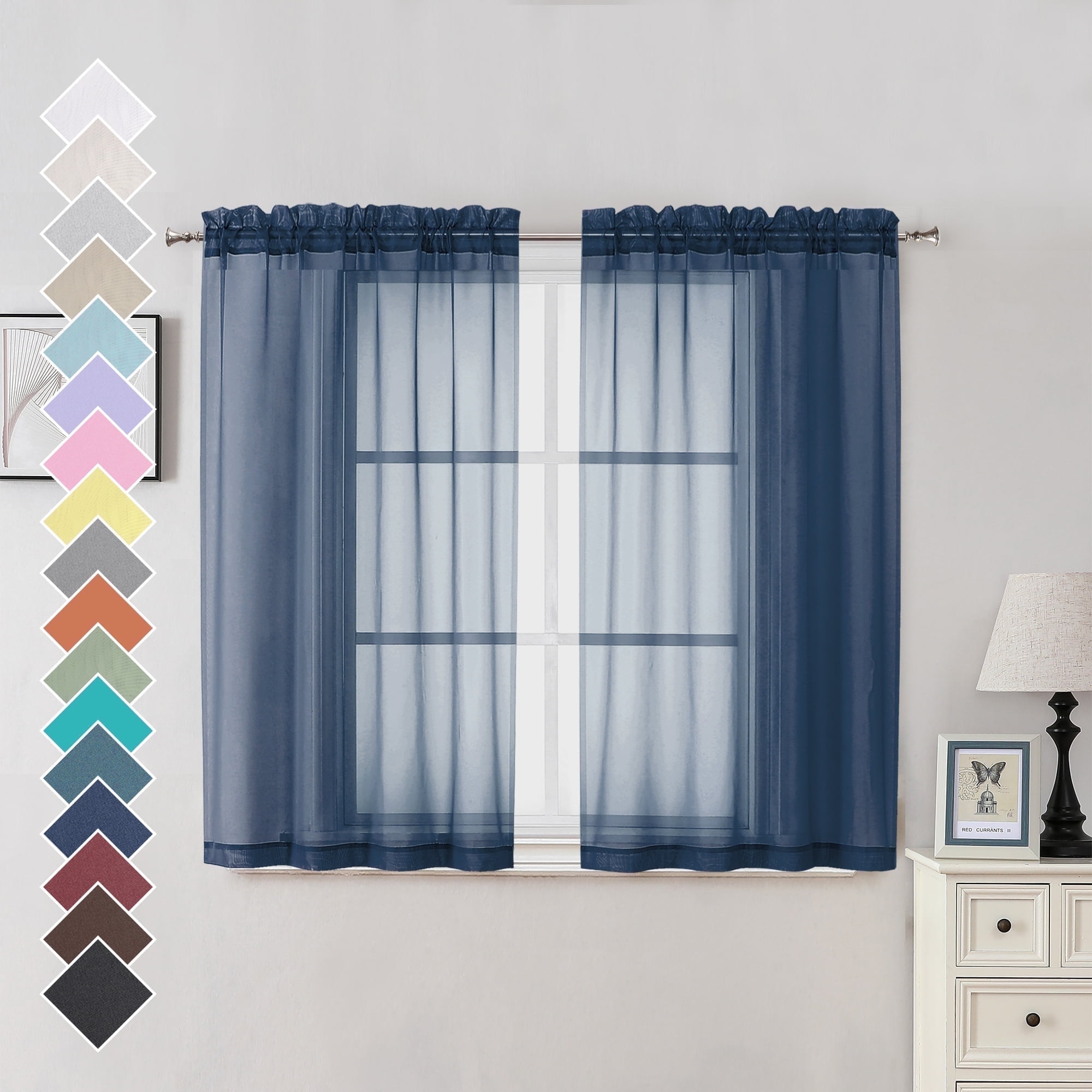 OVZME Voile Sheer Curtains 2 Pack, Airy Light Filtering Drapes Short ...