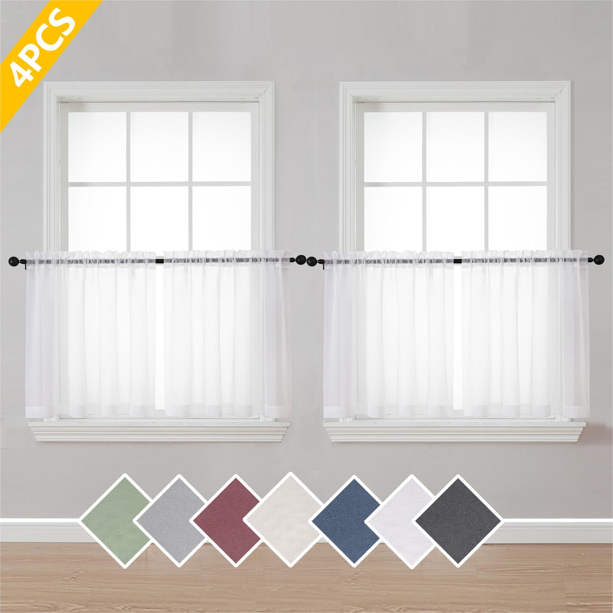 OVZME White Sheer Kitchen Curtains Set of 4, Small Window Curtains ...