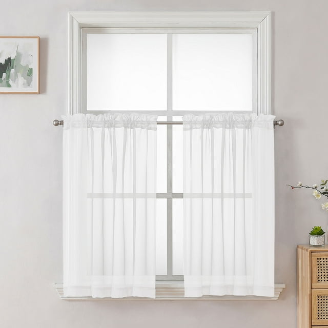 OVZME White Window Sheer Curtain Tiers 36 Inch Length Set of 2, Dual ...