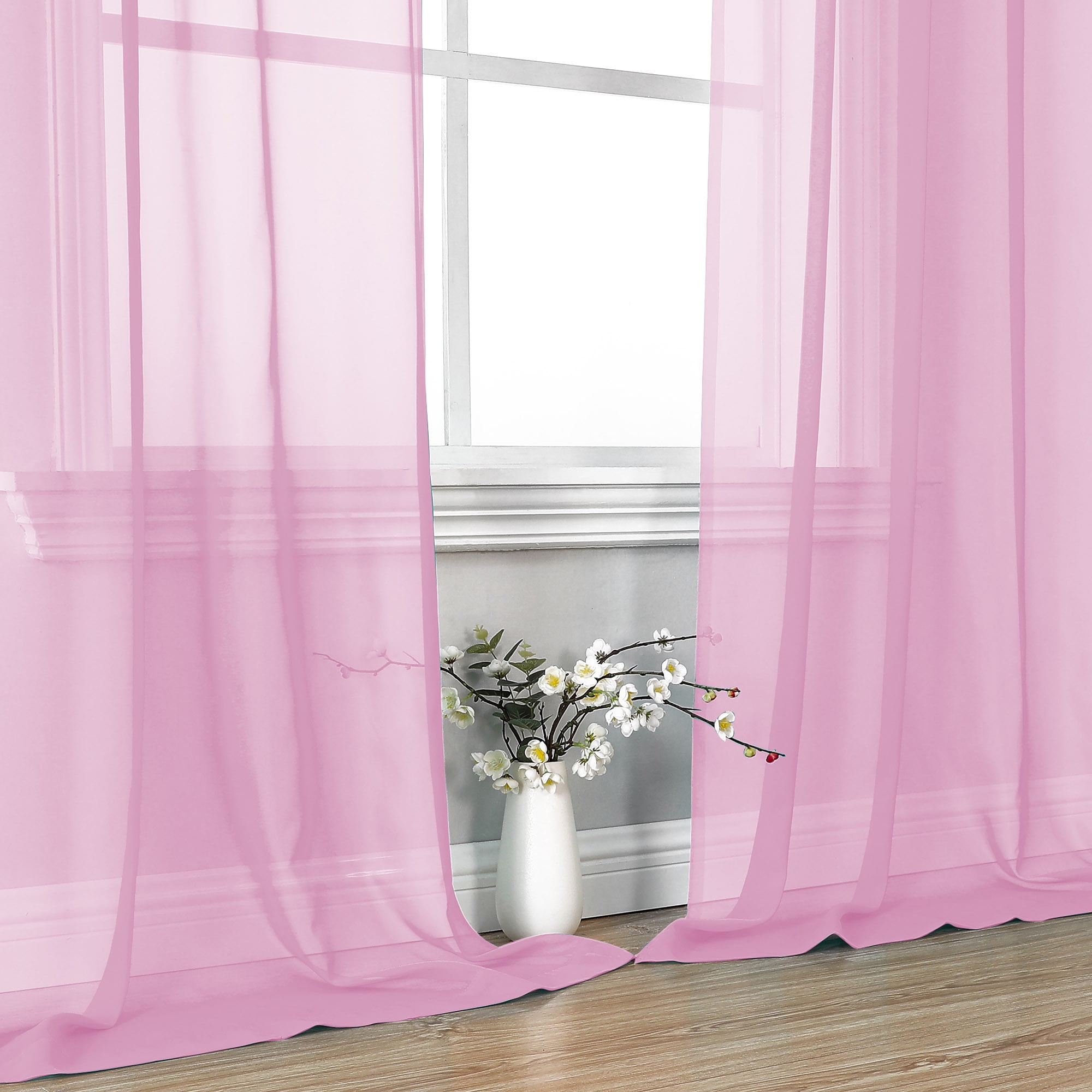 OVZME Window Pink Sheer Curtains 84 inch Lengh 2 Panels for Living Room ...