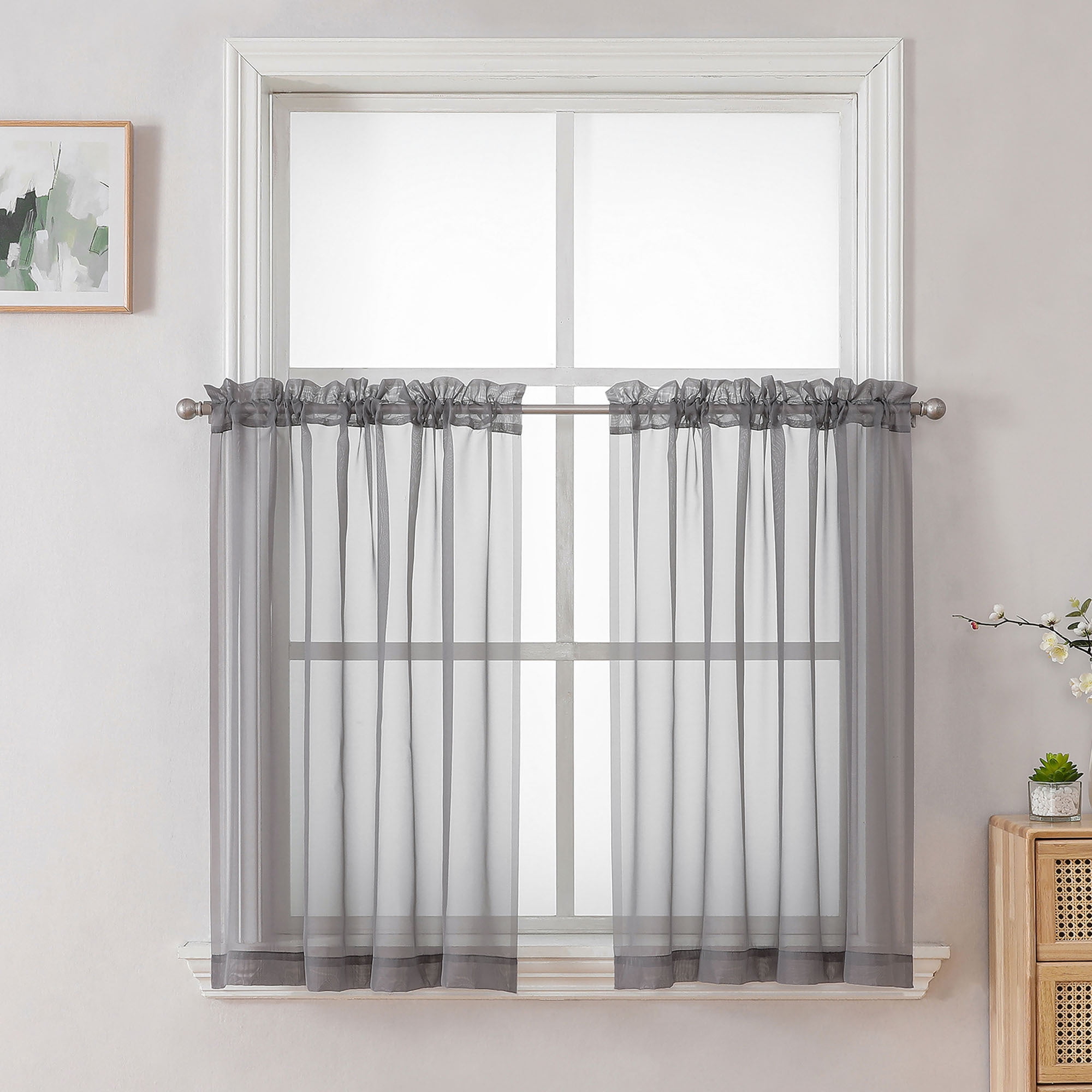 OVZME Window Sheer Curtain Tiers 36 Inch Length Set of 2, Dual Rod ...