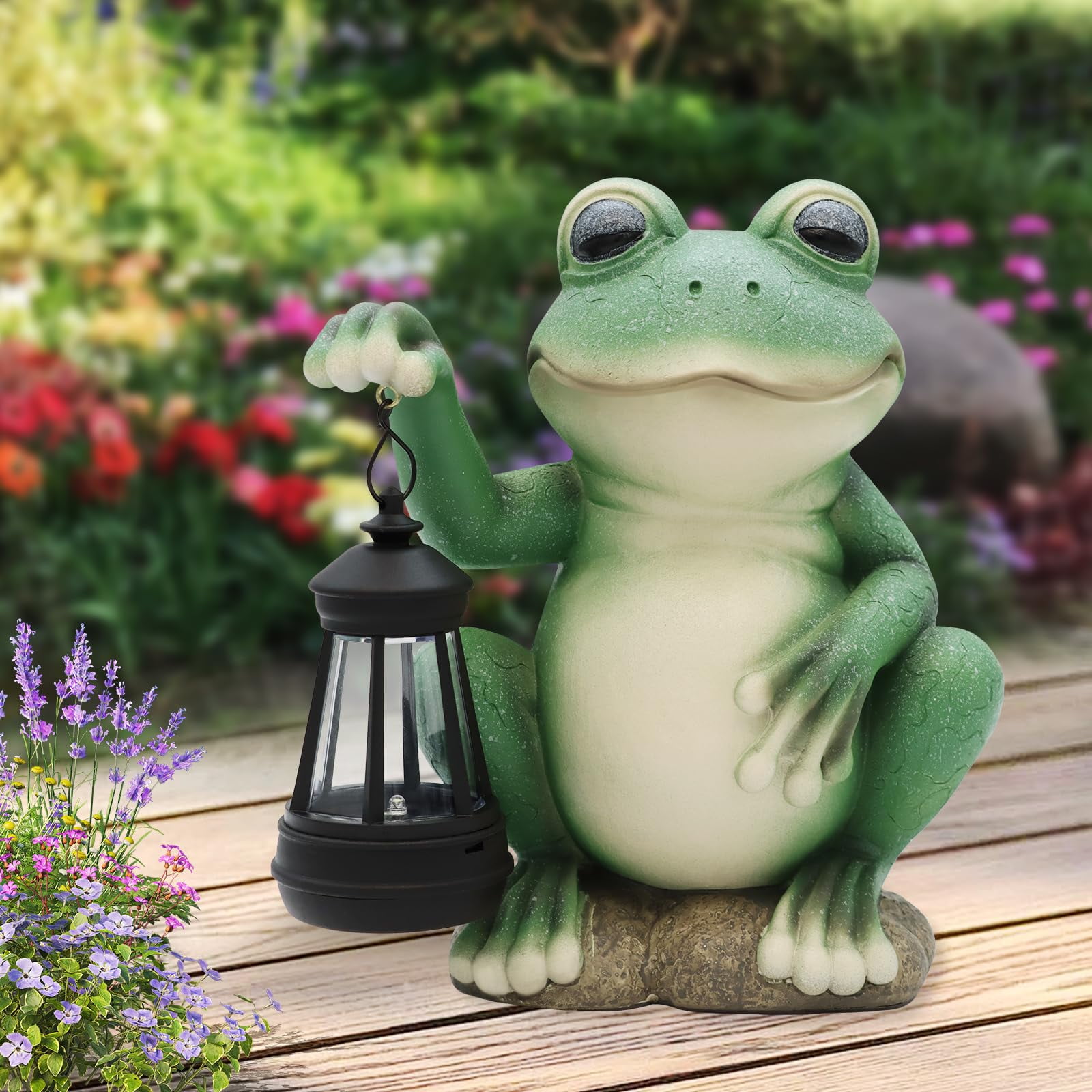OWAMVION Solar Frog Garden Decor Statue, Resin Outdoor Frog Statue with ...