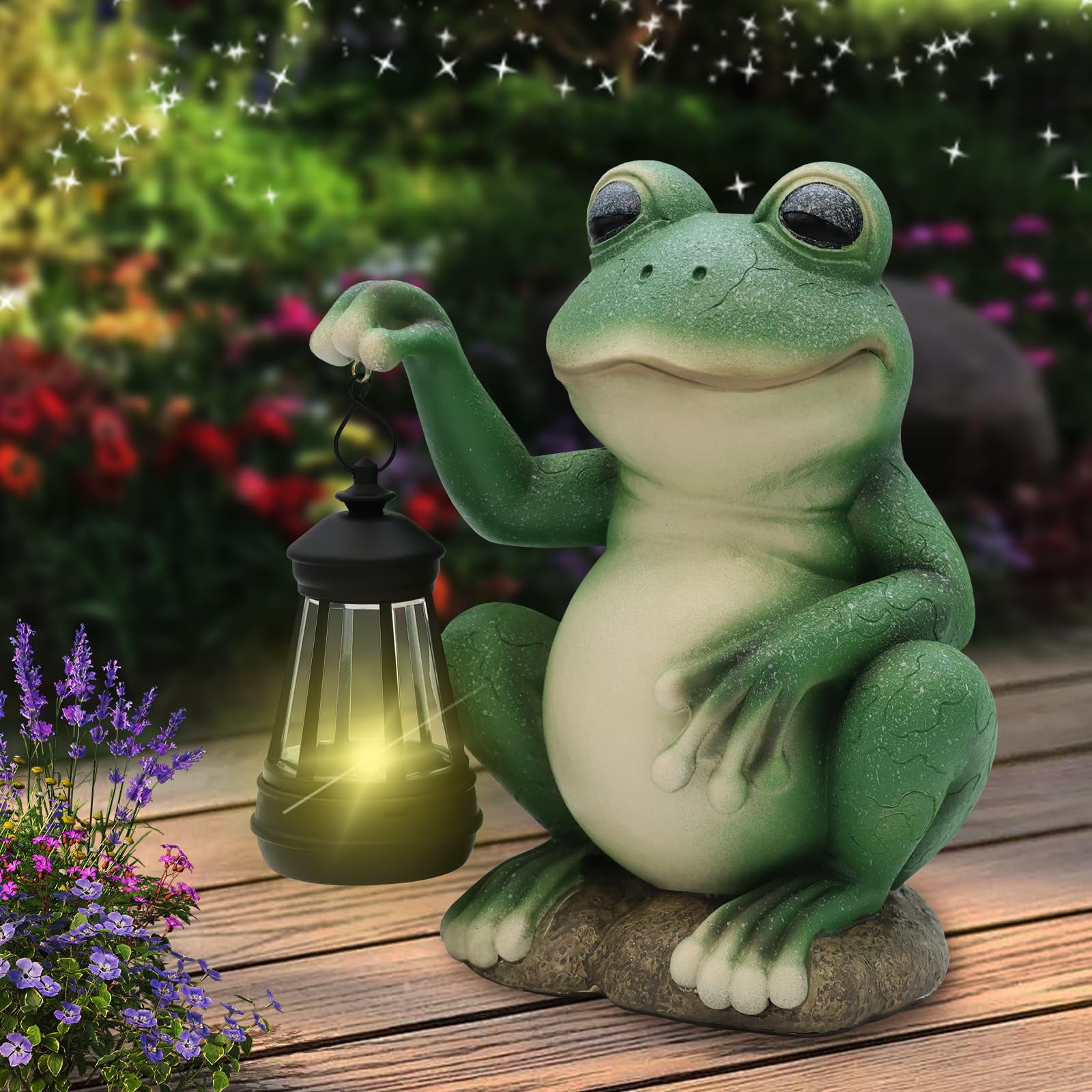 OWANVION Solar Frog Garden Decor Statue, Resin Outdoor Statues with ...