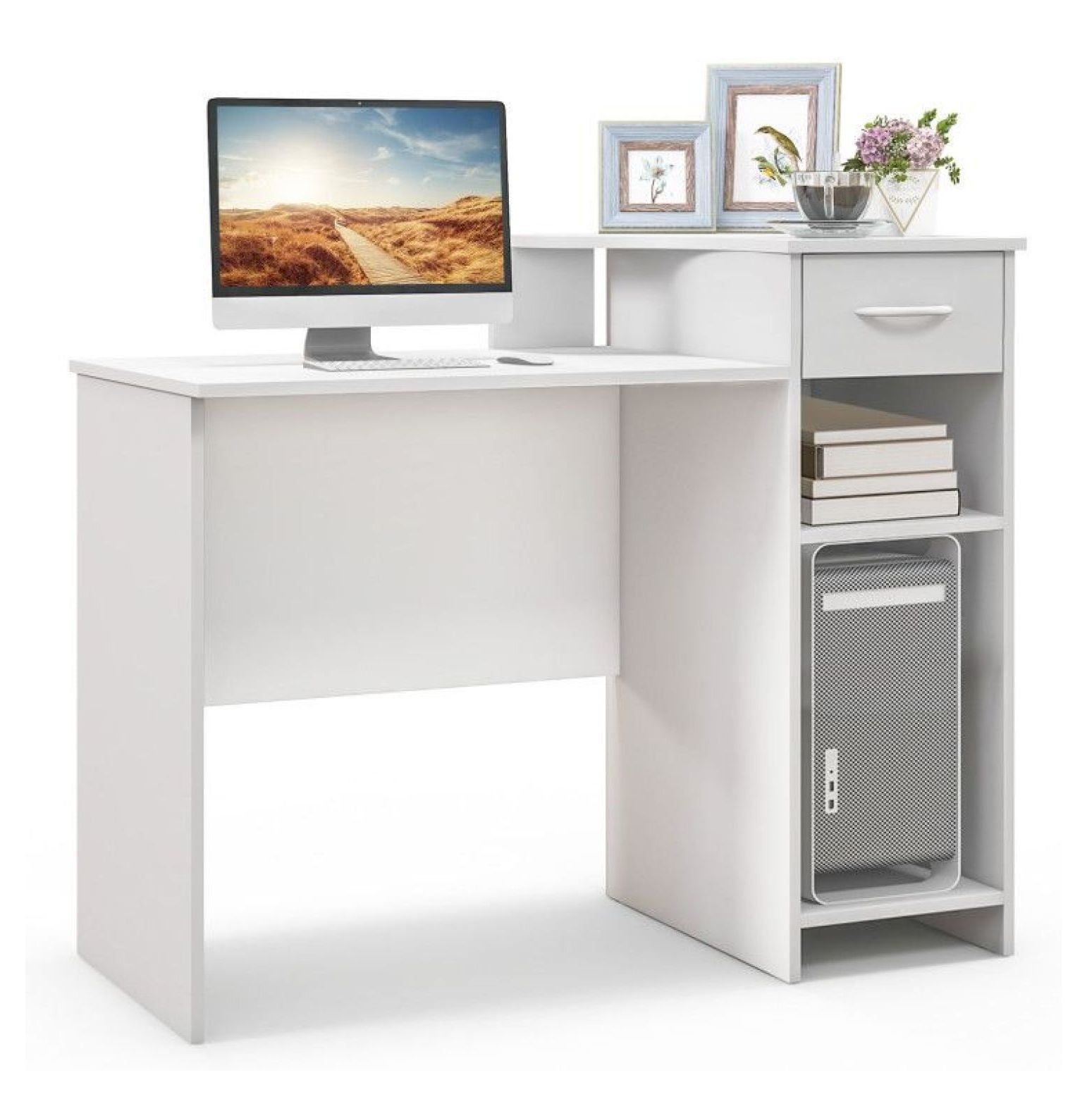 OWENE Modern Computer Desk - Adjustable Shelf, Cable Hole, Laptop/PC ...