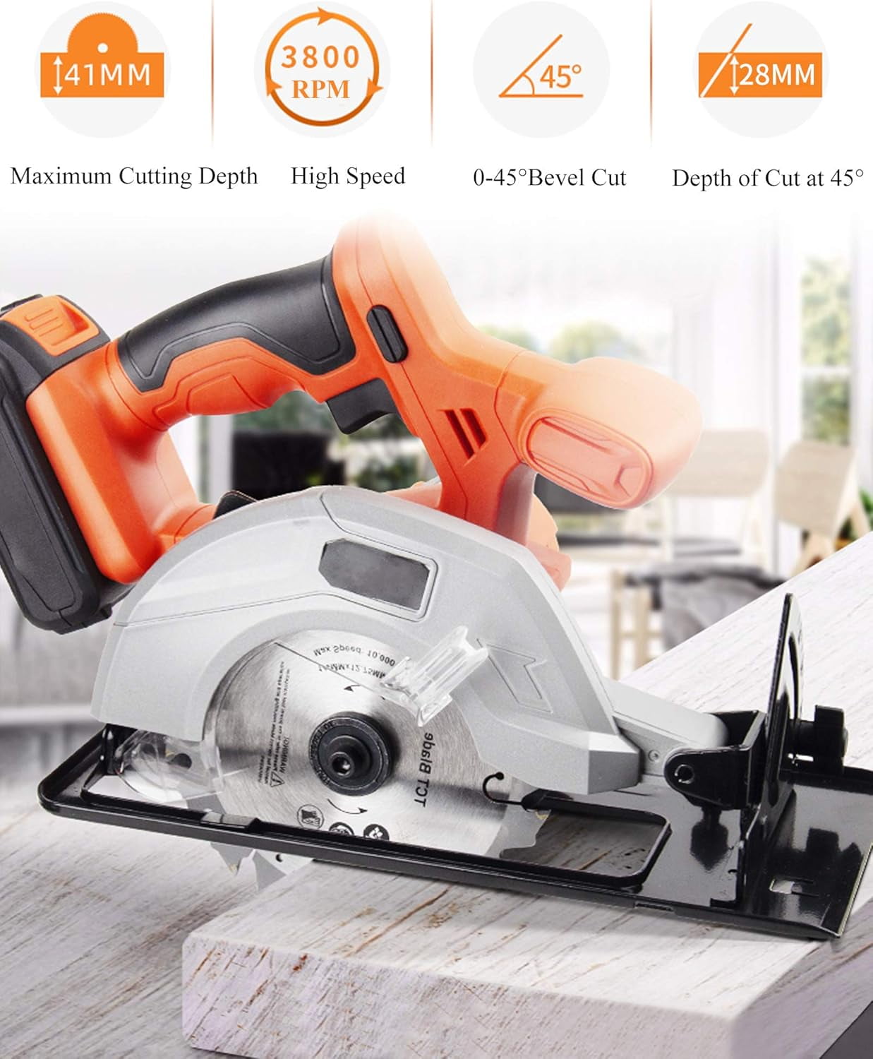 OWIKOL Cordless Circular Saw Cutting Depth 16.14'' (90°) & 14.17'' (45°), with 55.11'' 18T TCT ...
