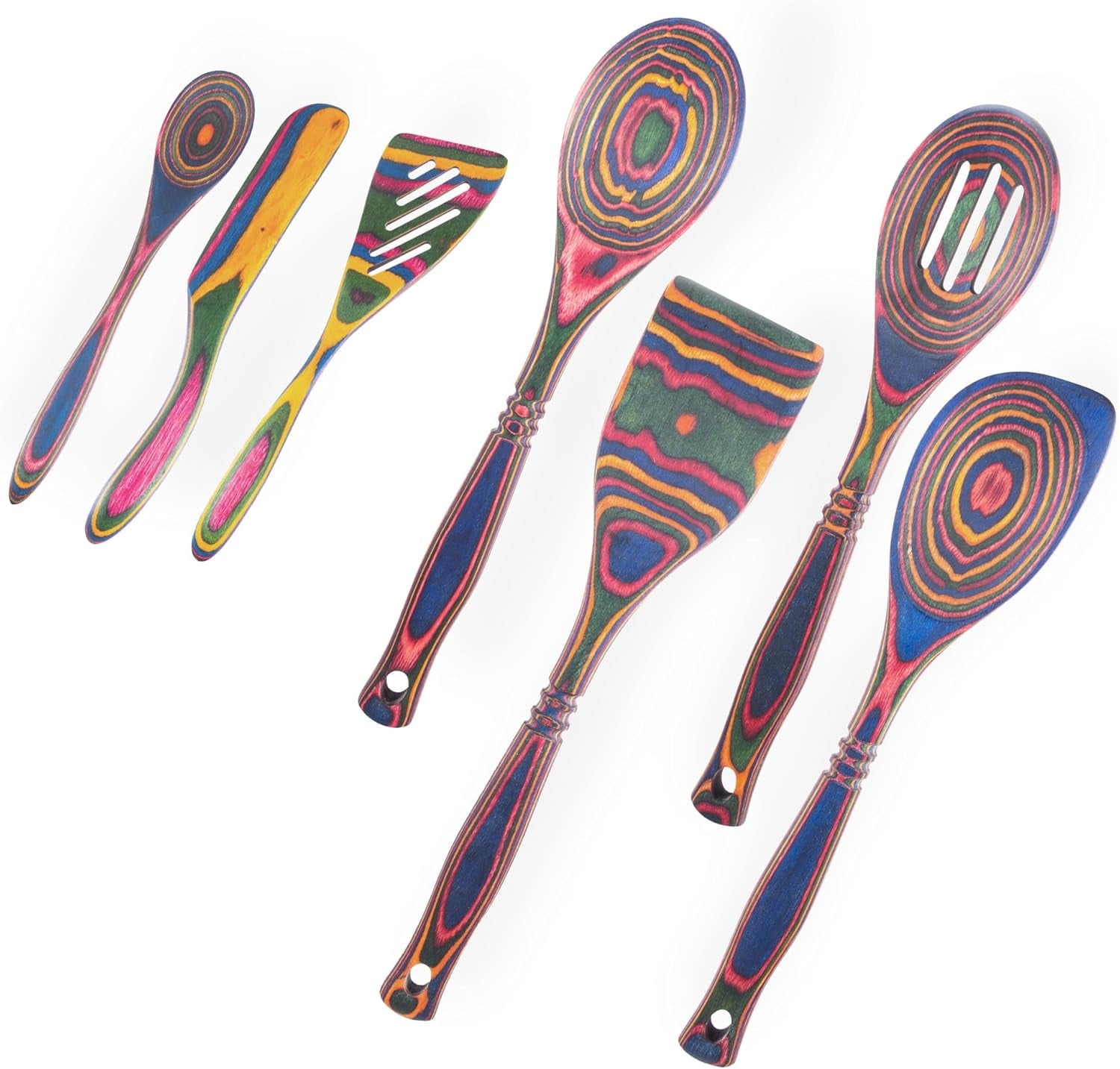 OWIKOL Pakkawood 7-Piece Kitchen Utensil Set with Spoon, Slotted Spoon ...