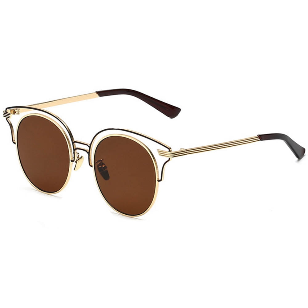 Owl Womens Round Sunglasses Gold Frame Ladies Designer Sun Glasses