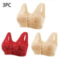 Owmeot 3 Pack Plus Size Daisy Bras For Older Lady Front Close Wireless Wide Back Bra