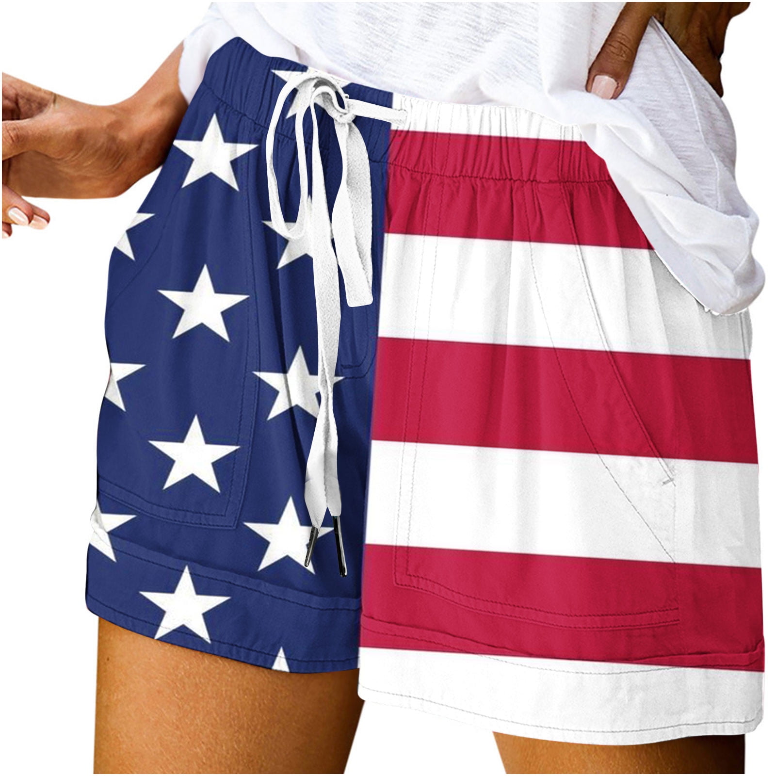 OWMEOT American Flag Shorts for Women Star Stripes Wide Leg Shorts ...