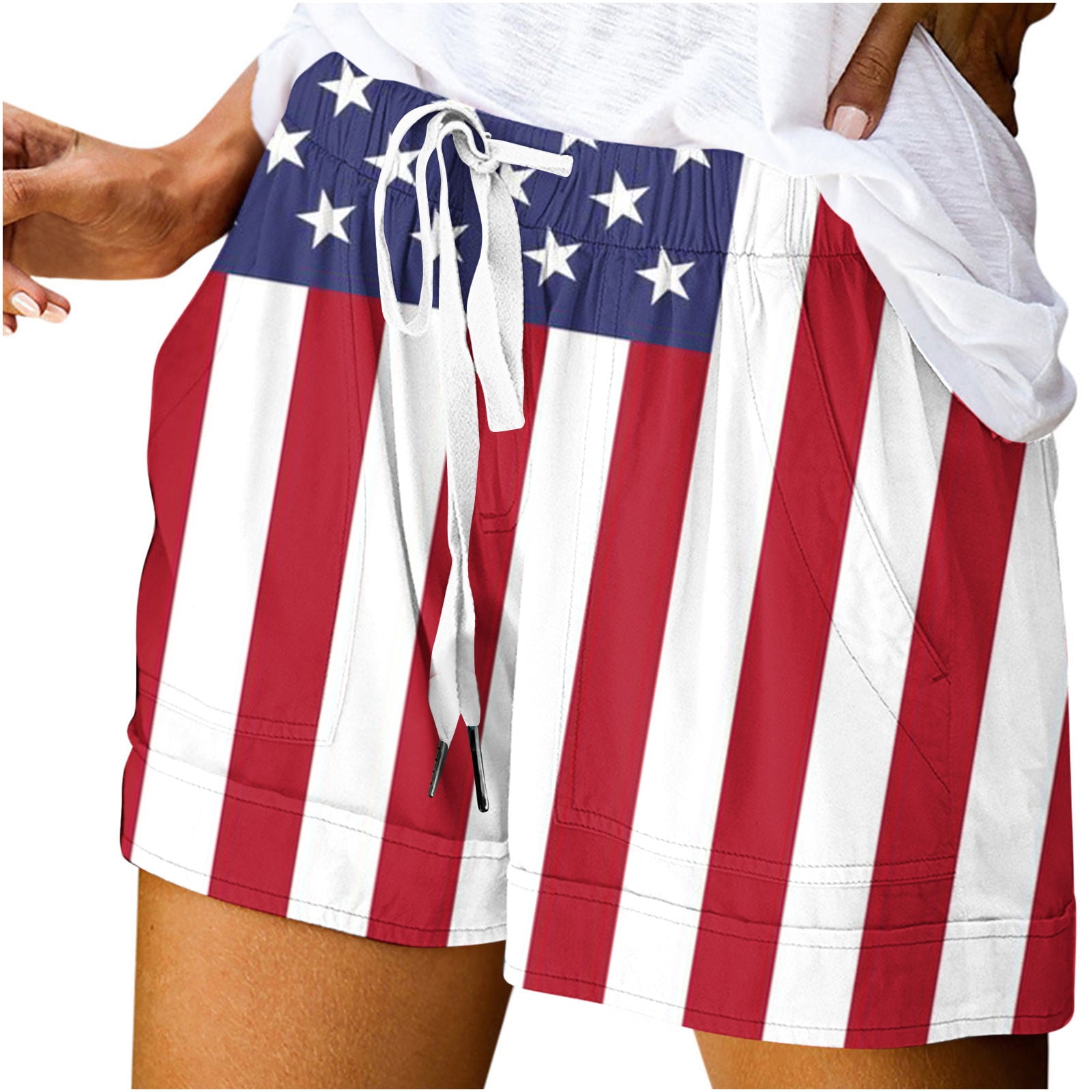 OWMEOT American Flag Shorts for Women Star Stripes Wide Leg Shorts ...
