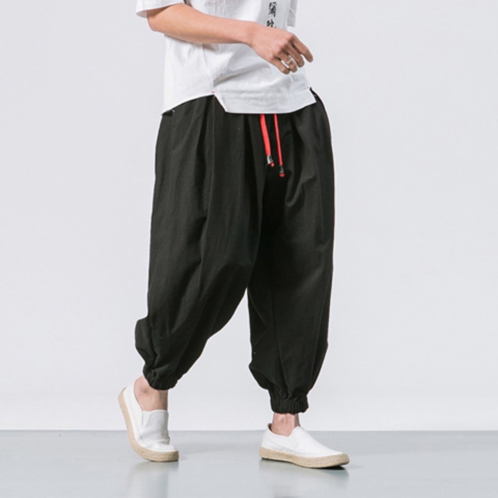 OWMEOT Hip Hop Harem Pants for Men Cotton Linen Aladdin Hippie Pants Comfy Oversized Tapered ...