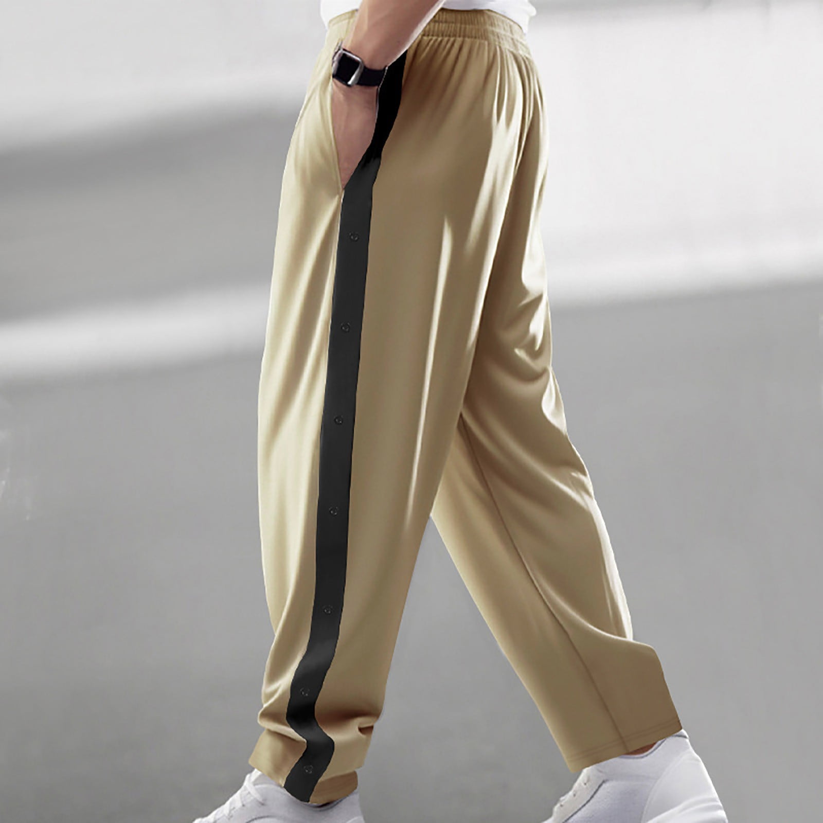 OWMEOT Men's Sweatpants Side Button Straight-Leg Jogging Pants Athletic ...