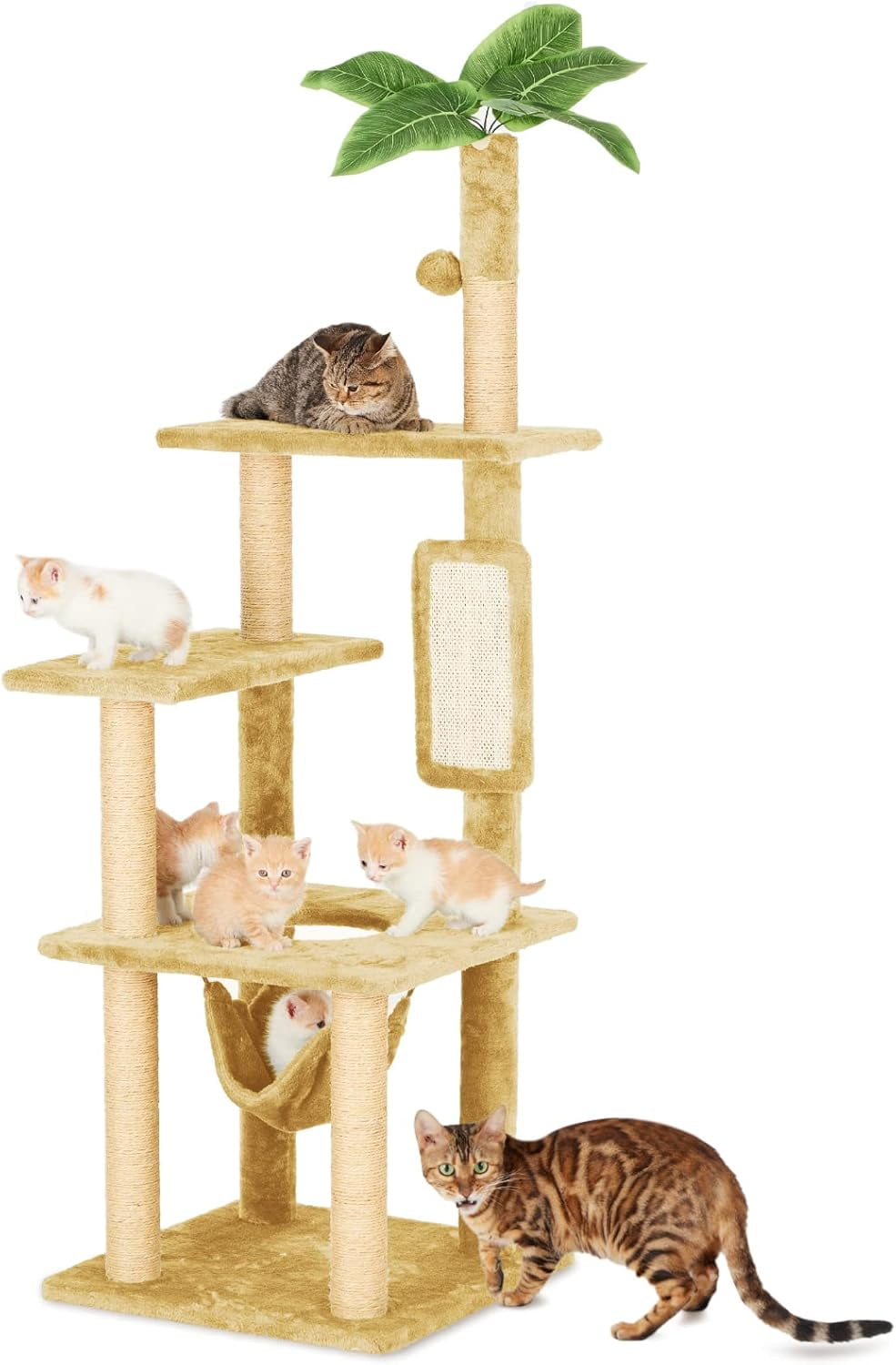 OWNEN 61" Large Cat Tree Tower for Indoor Cats with DIY Green Leaves ...