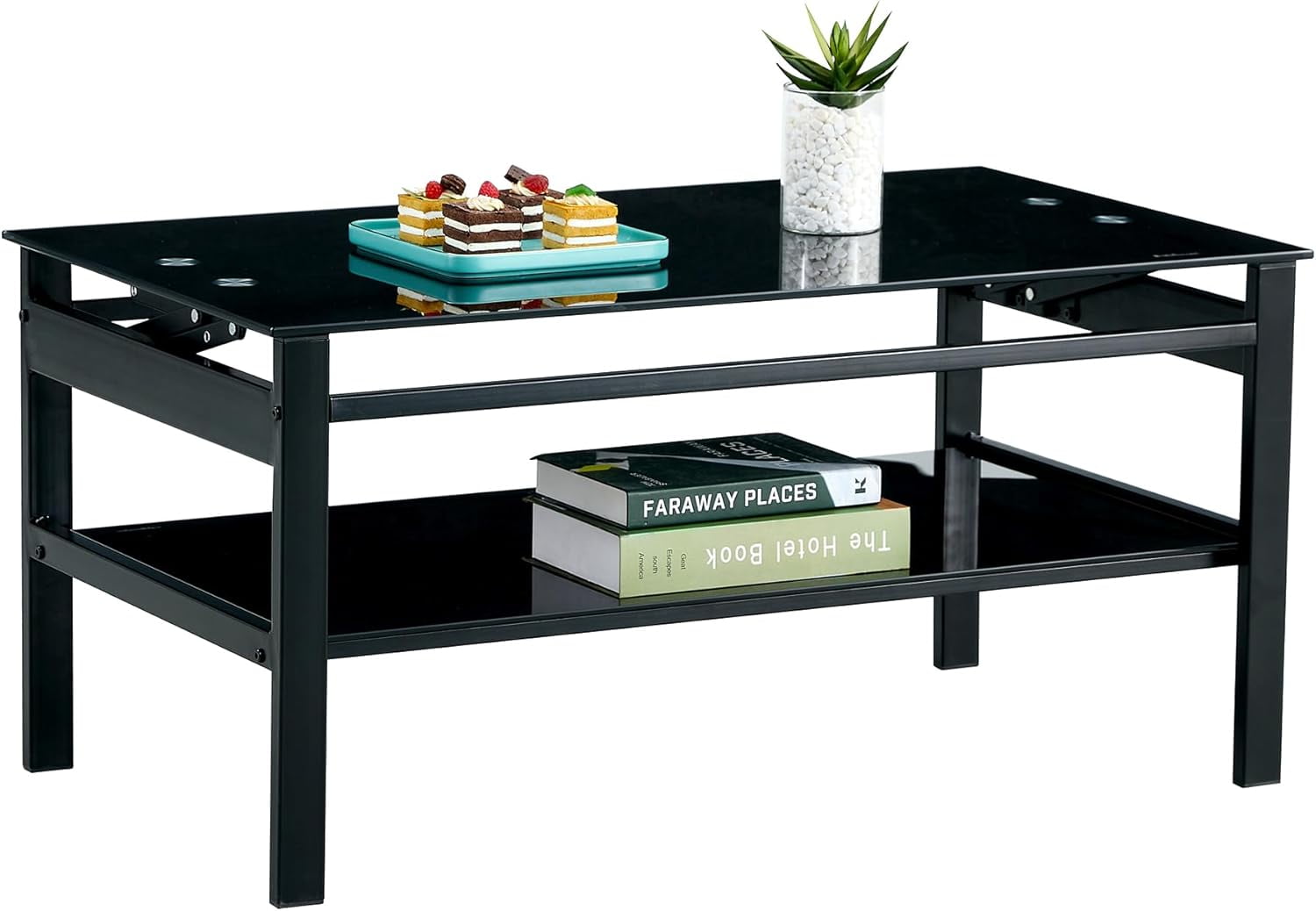 OWNEN Glass Coffee Table, Living Room Rectangle Coffee Table with ...