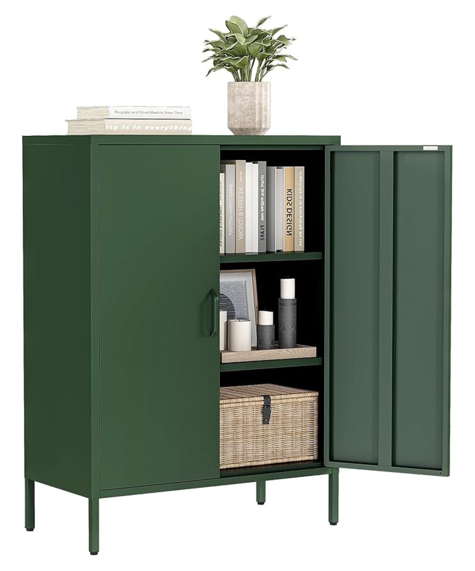 OWNEN Green Metal Locker Cabinet with 2 Doors, Metal Accent Cabinets ...