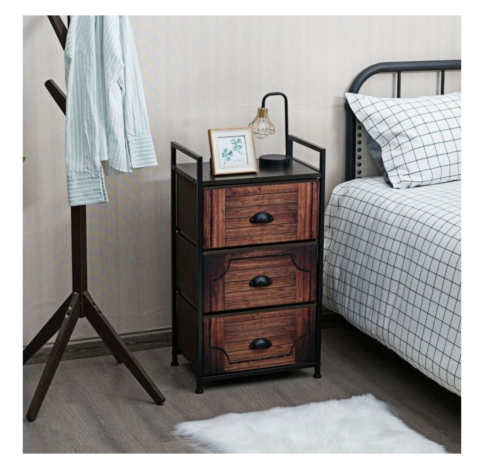 OWNEN Industrial 3-Layers Fabric Dresser with Fabric Drawers Steel ...