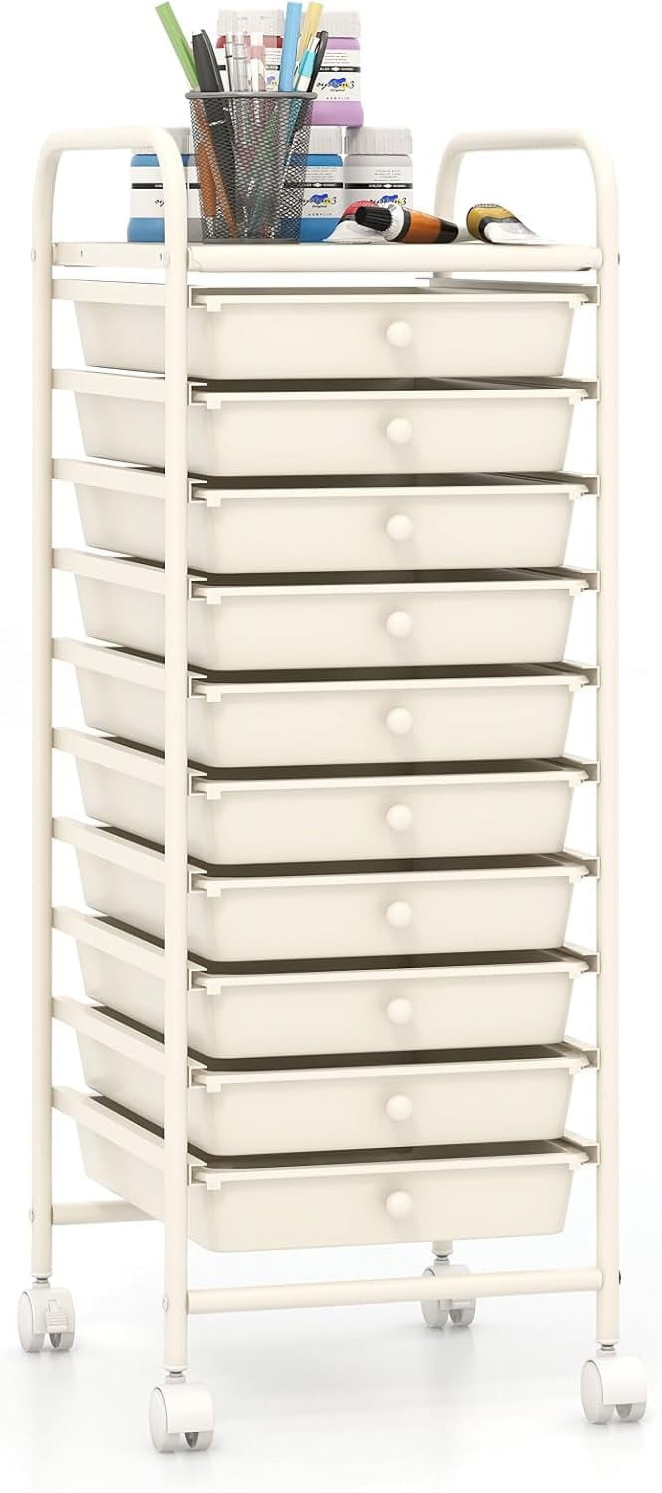 OWNEN Rolling Storage Cart w/Wheels, Handle, Removable Drawers, Mobile ...