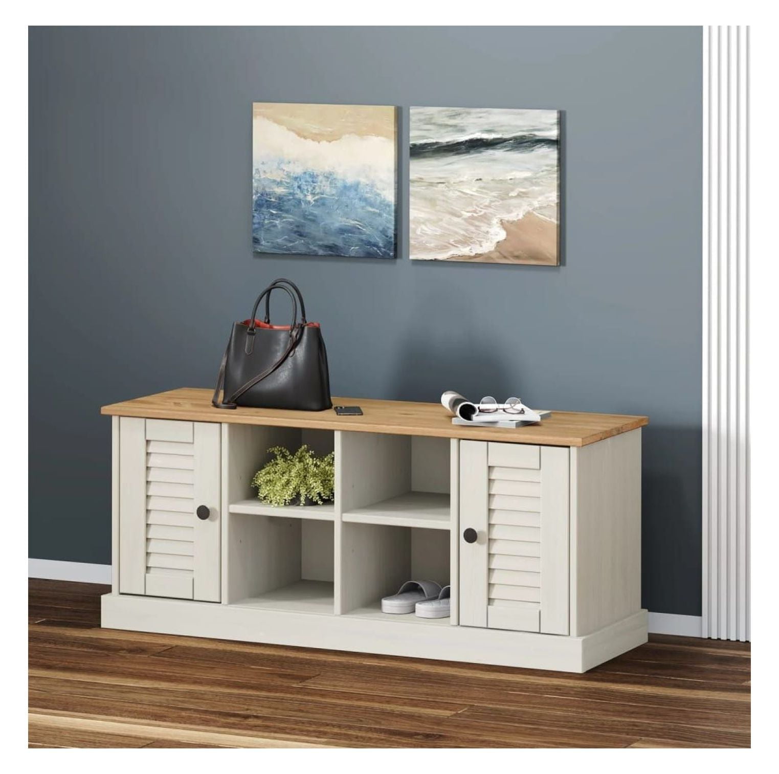 OWNEN Solid Wood Pine Shoe Bench White 41.7x13.8x17.7 Inch, Entryway ...